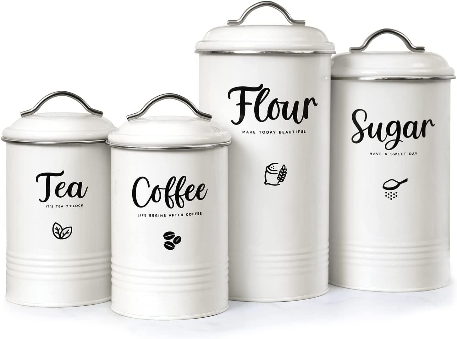 White Canister Sets for Kitchen Counter, Coffee Tea Flour and Sugar ...