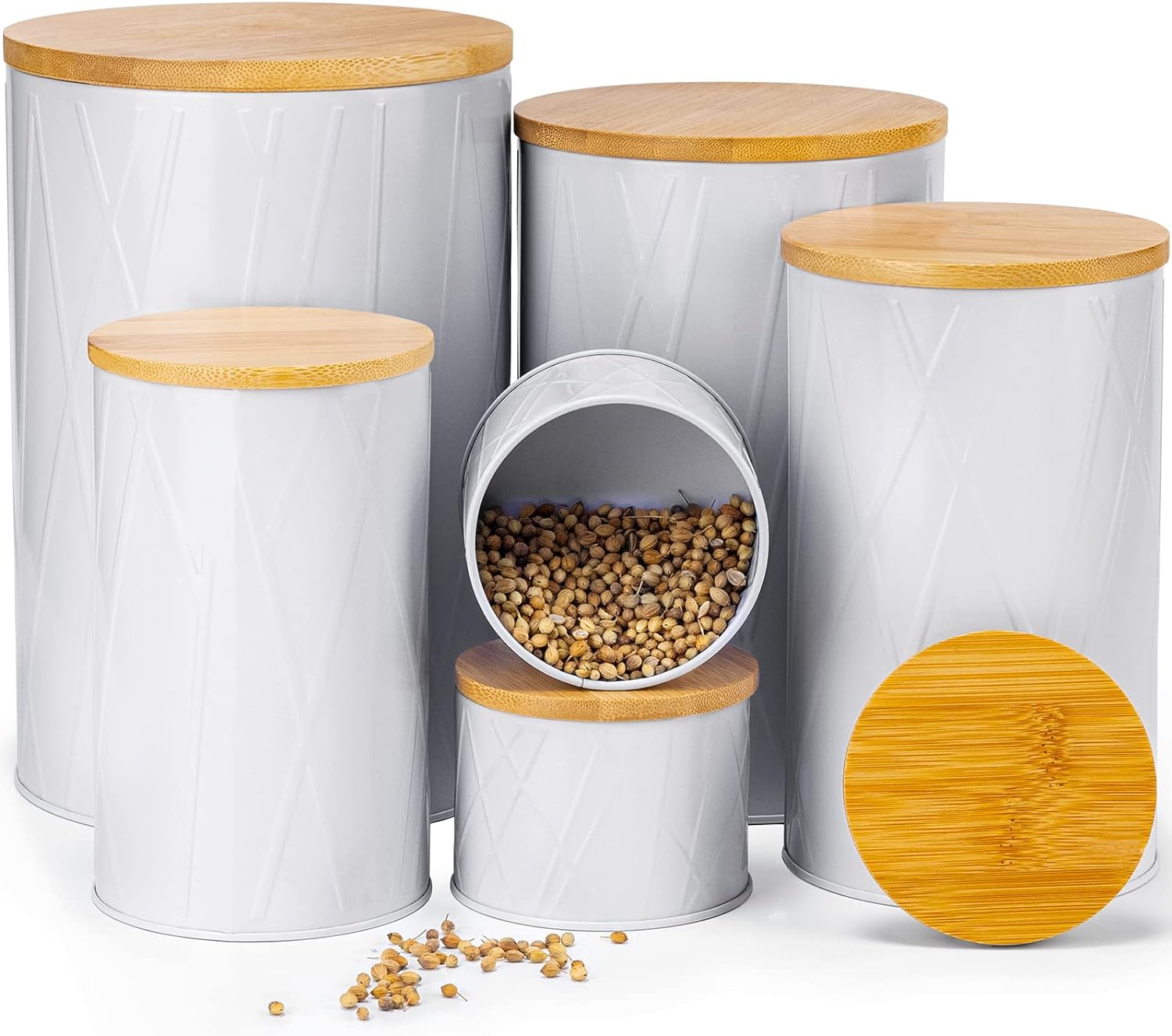 White Canister Sets for Kitchen Counter, Kitchen Canisters Set of 6 ...