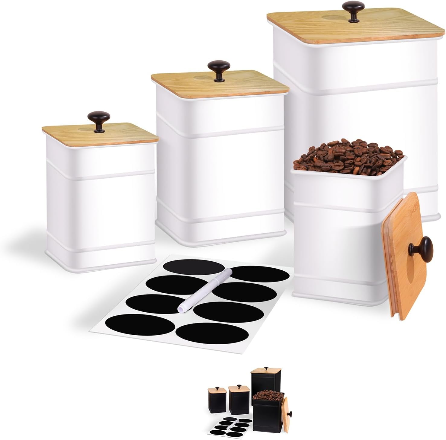 White Canisters Sets for the Kitchen Counter,Flour Sugar Storage ...