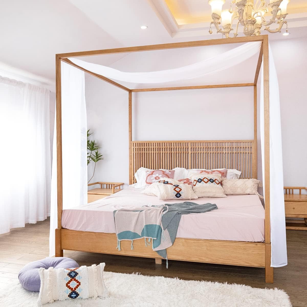White Canopy Bed Scarf for Queen & Full Bed, Luxury Queen Canopy Bed ...