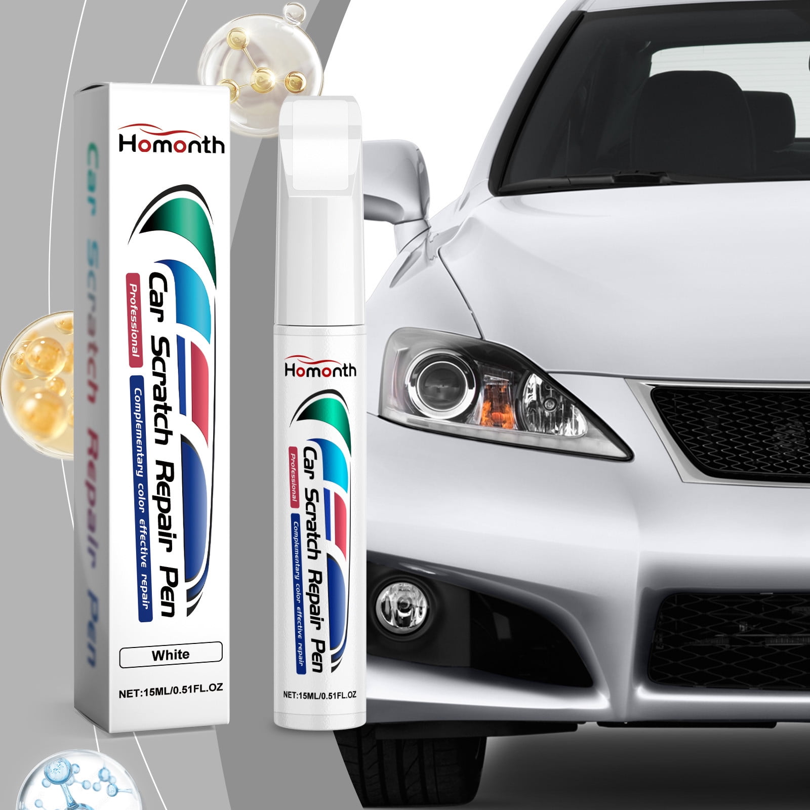 White Car Paint Scratch Repair Pen with Clear Coat – Oil-Based Touch Up ...
