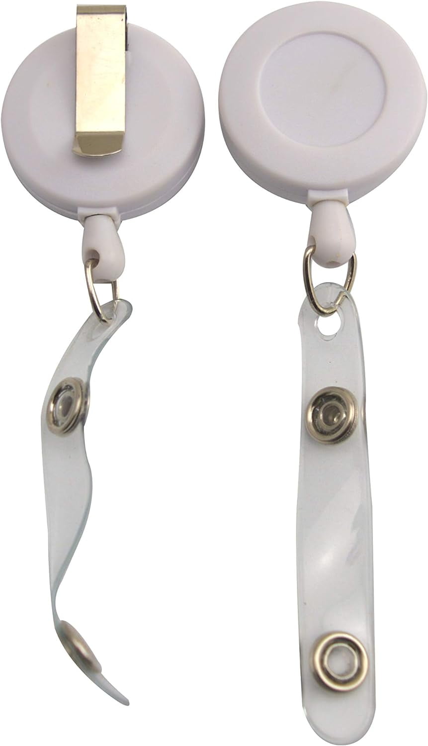 White Carabiner Style Retractable ID Card Reel Strap Clip Pack of 30 ...