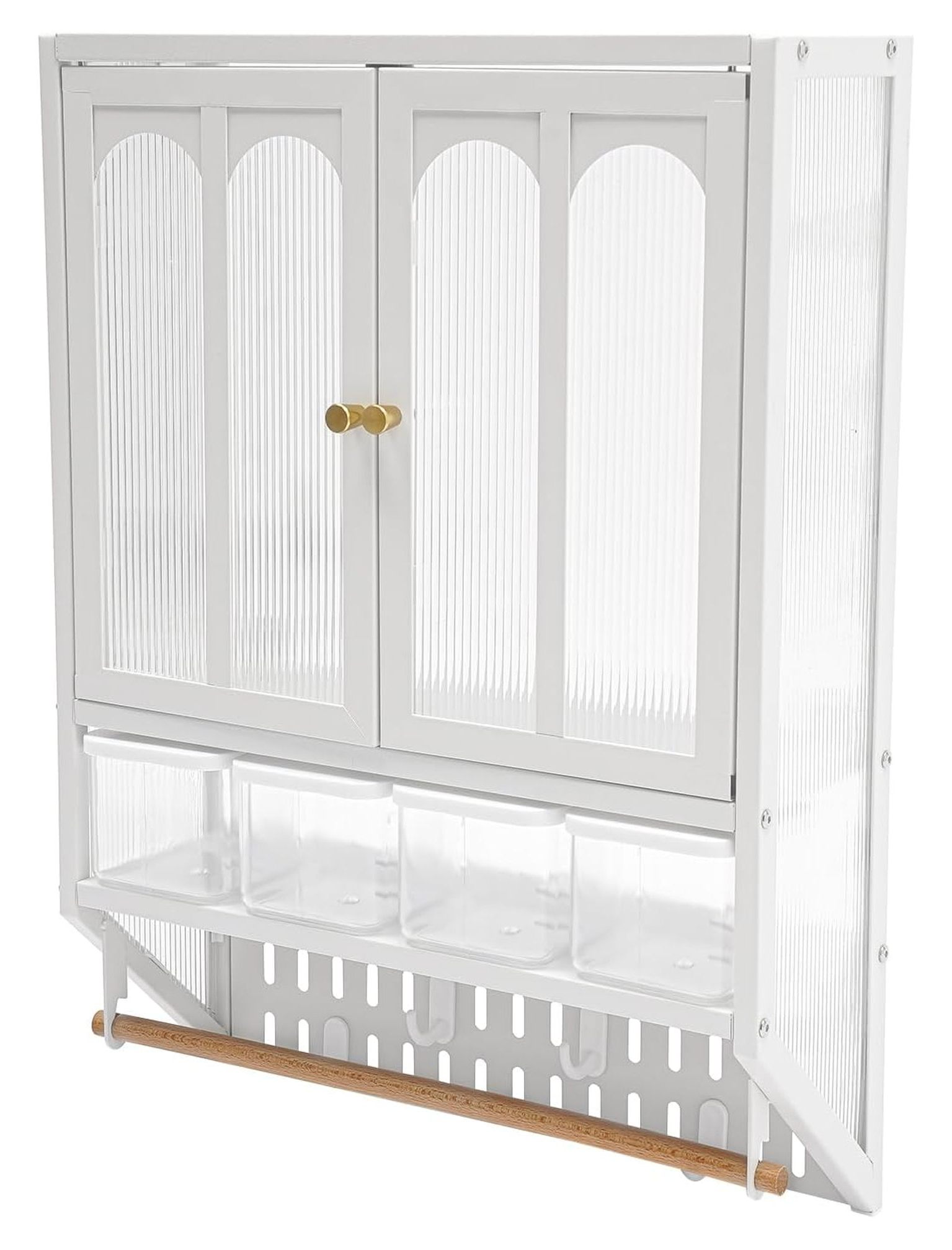 White Carbon Steel Kitchen Wall Cabinet, 2-Tier with Transparent Doors ...