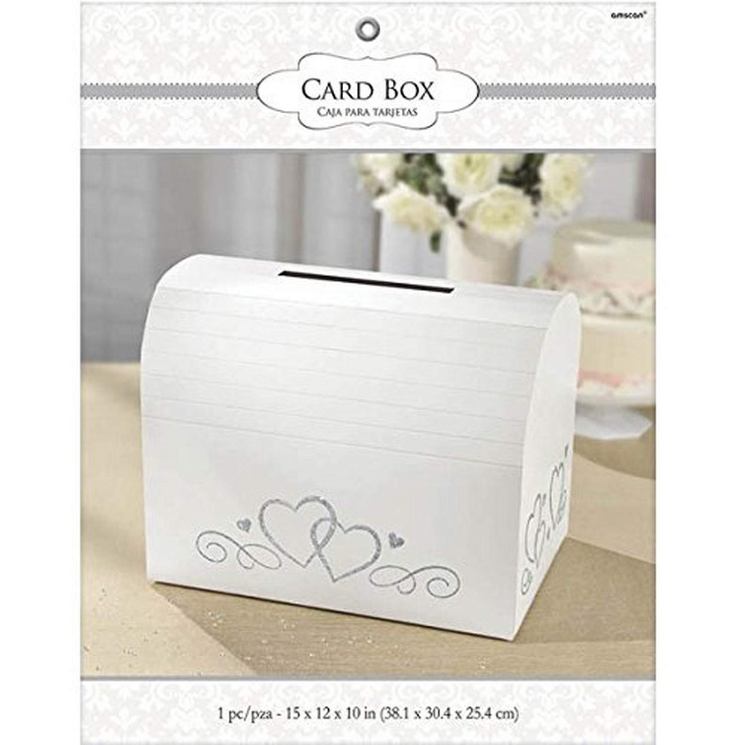 White Card Holder Box with Silver Glitter Hearts | Wedding and ...