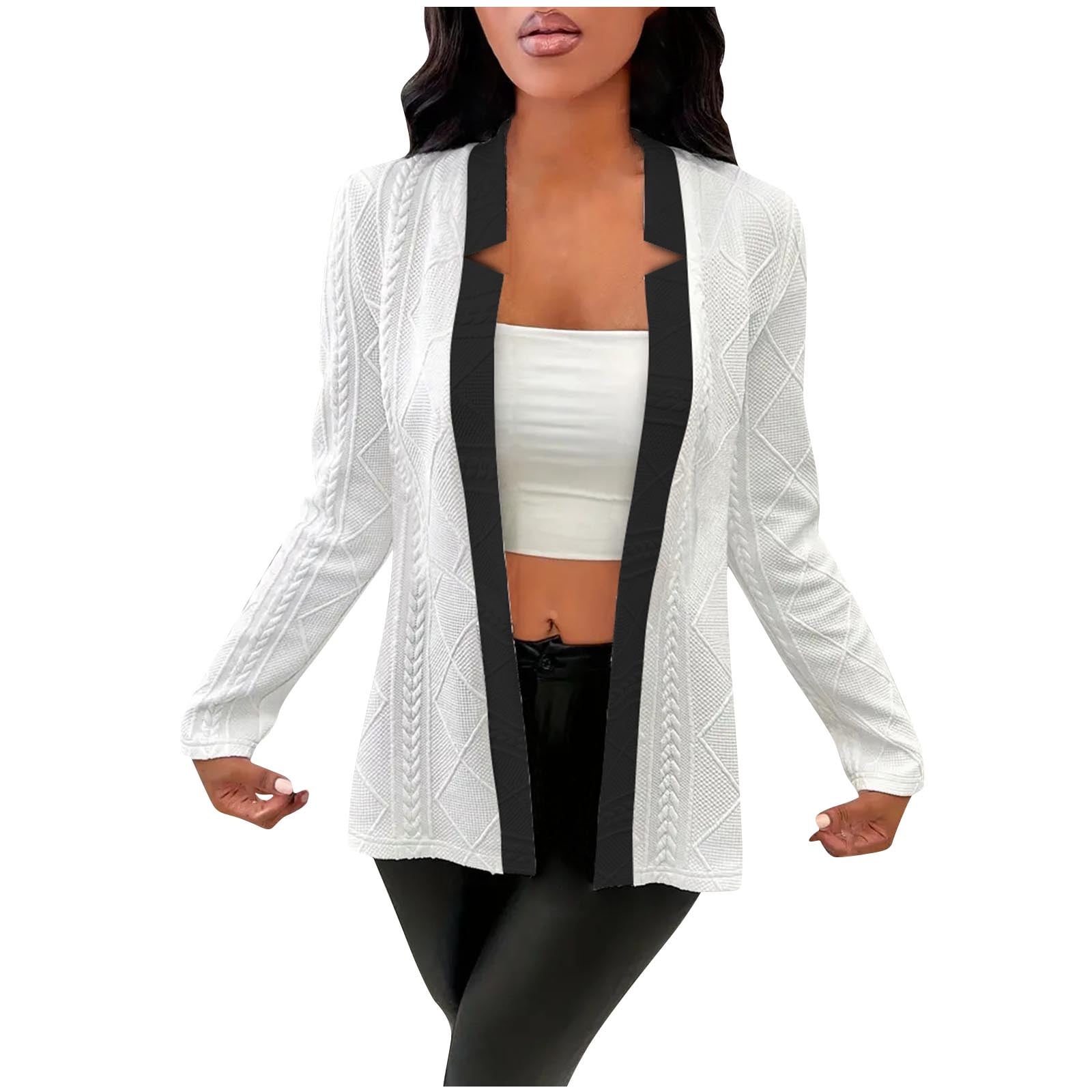 White Cardigan Basic Lounge for Women Fall Winter Long Sleeve Spandex ...