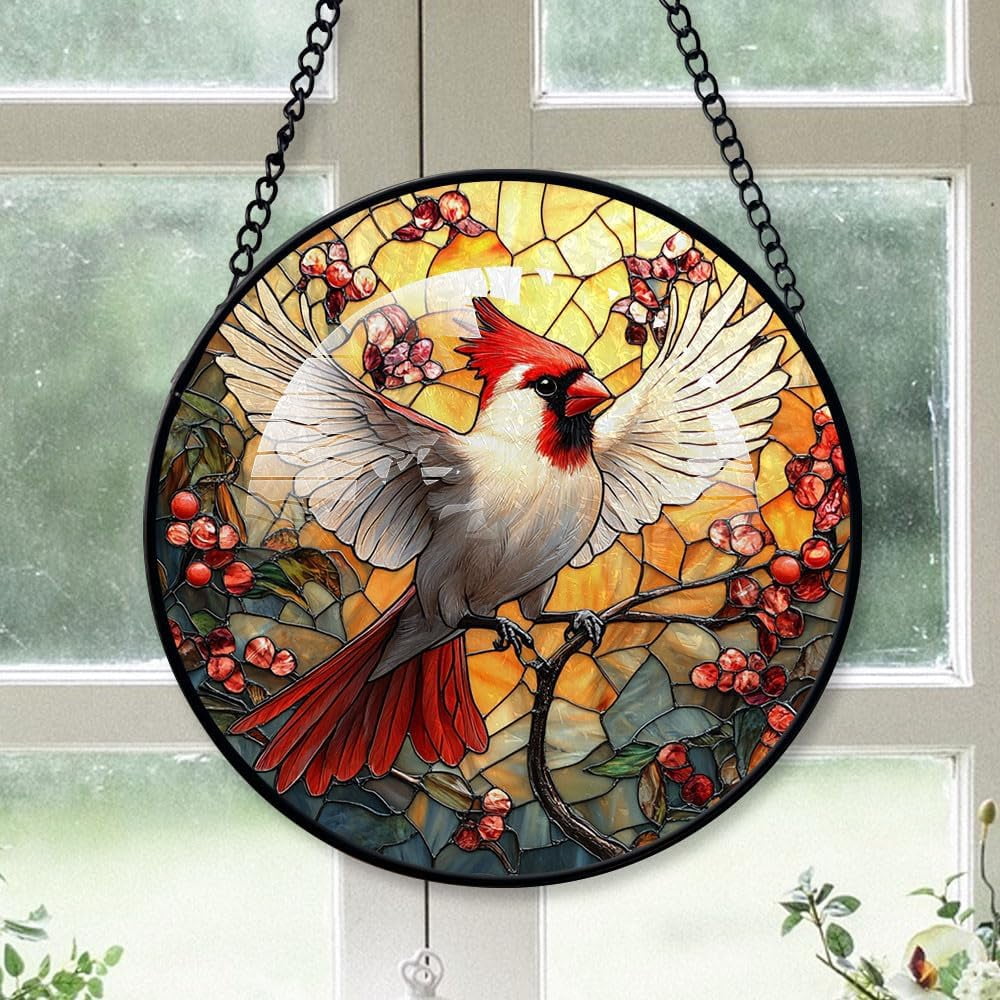White Cardinal Stained Glass Suncatcher, White Cardinal Christmas ...
