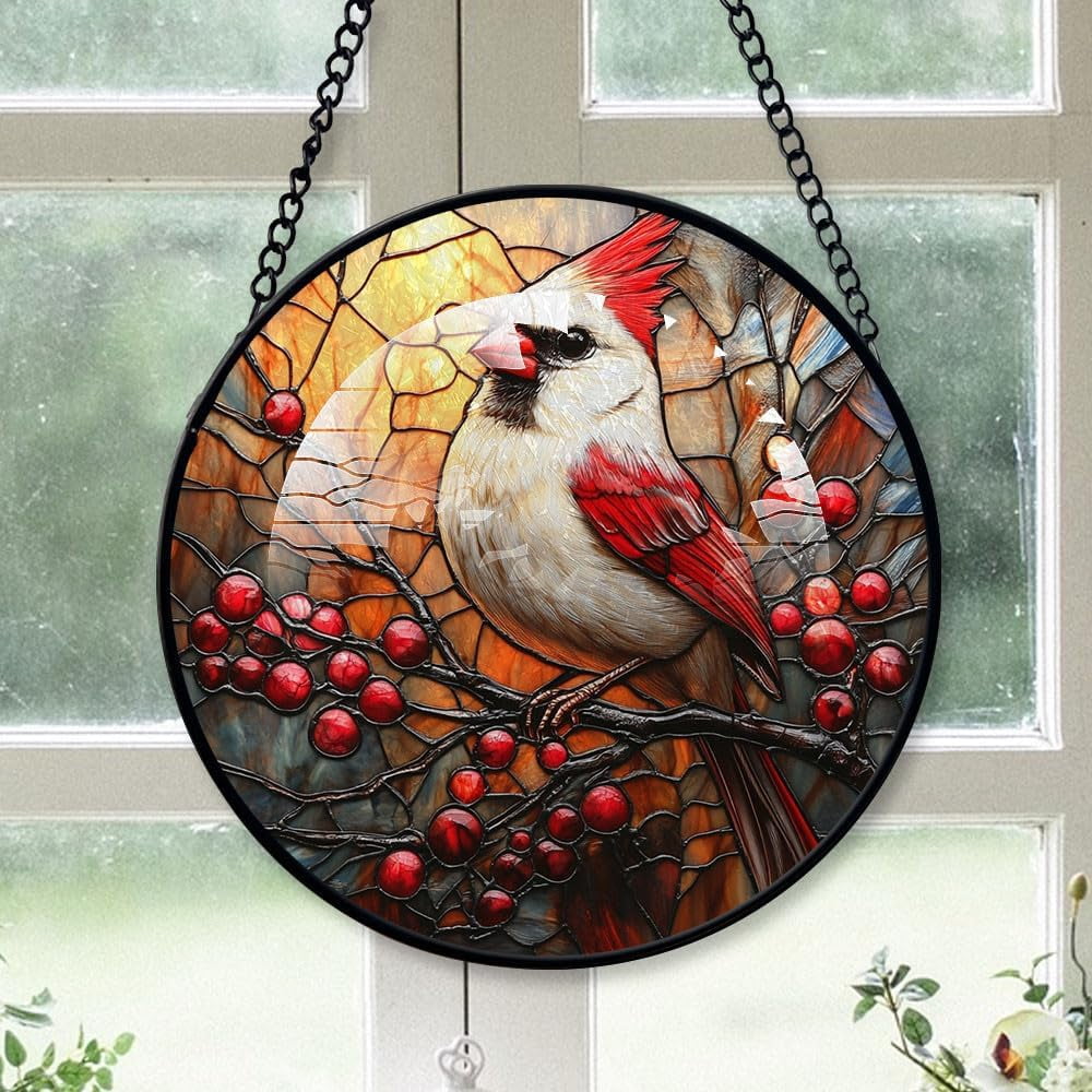 White Cardinal Stained Glass Suncatcher, White Cardinal Christmas ...