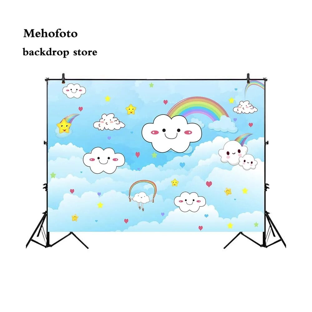 White Cartoon Cloud Photography Backdrops Newborn Birthday Theme Party ...
