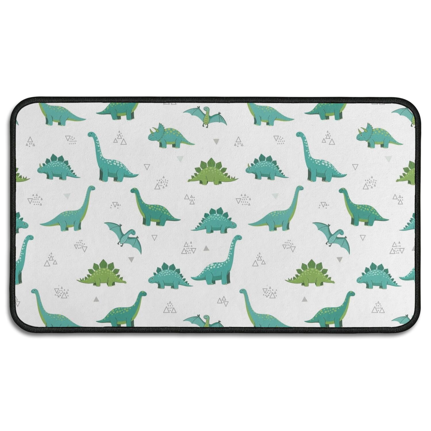 White Cartoon Dinosaurs Geometric Pattern Door Rugs,Washable Non Slip ...