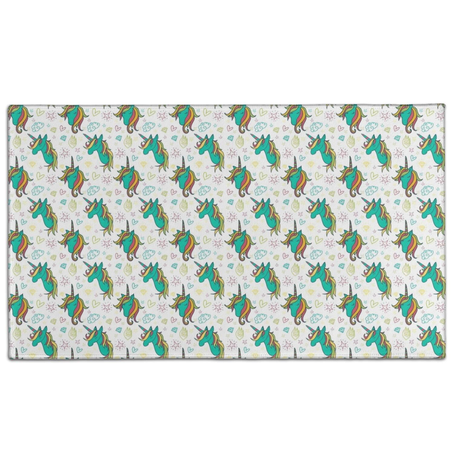 White Cartoon Unicorn Heart Star Pattern Door Rugs,Washable Non Slip ...