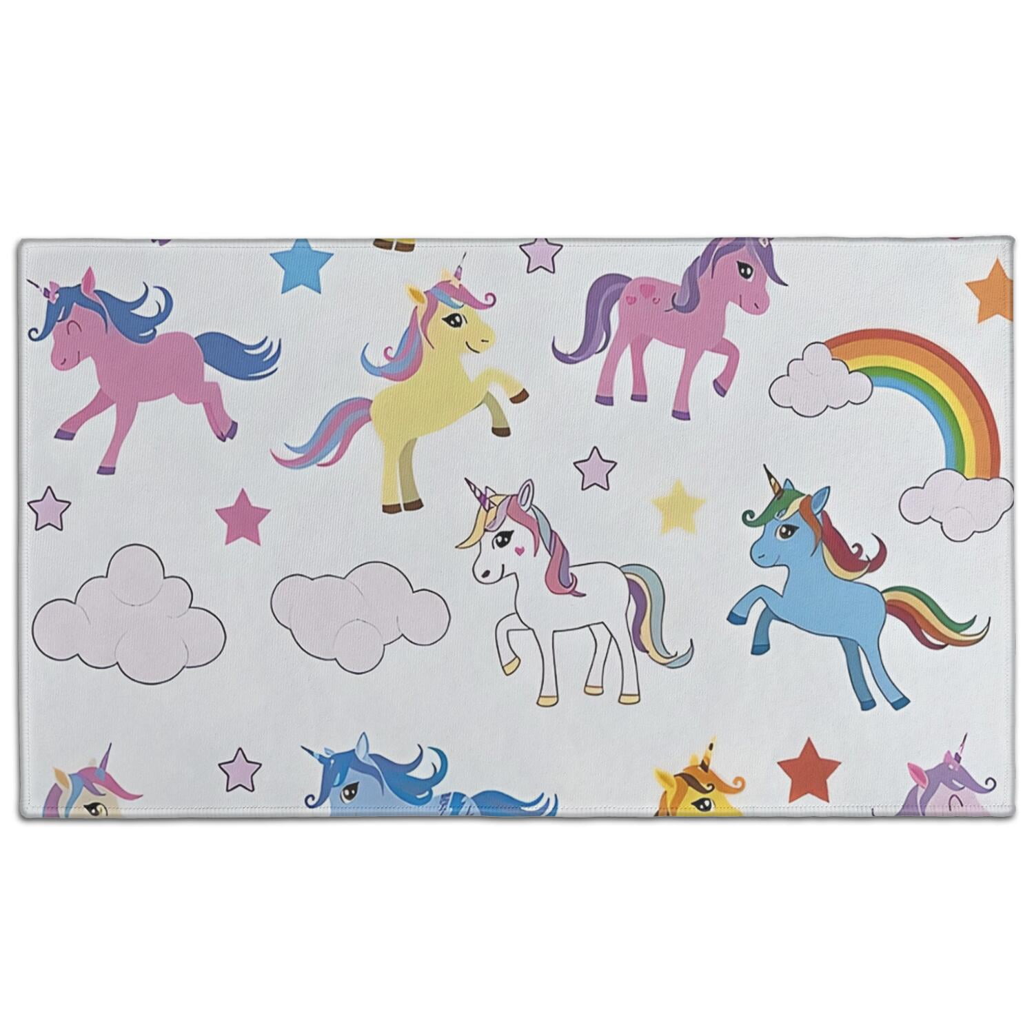 White Cartoon Unicorn Star Rainbow Cloud Pattern Door Rugs,Washable Non ...