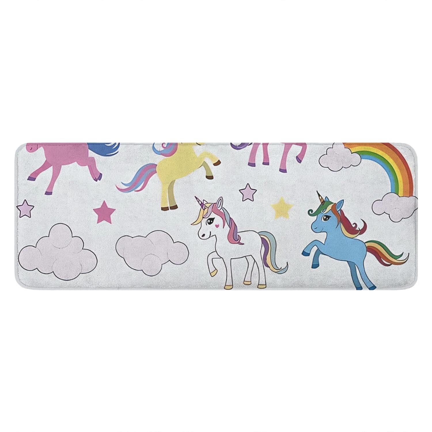 White Cartoon Unicorn Star Rainbow Cloud Pattern Kitchen Rug Mat ...