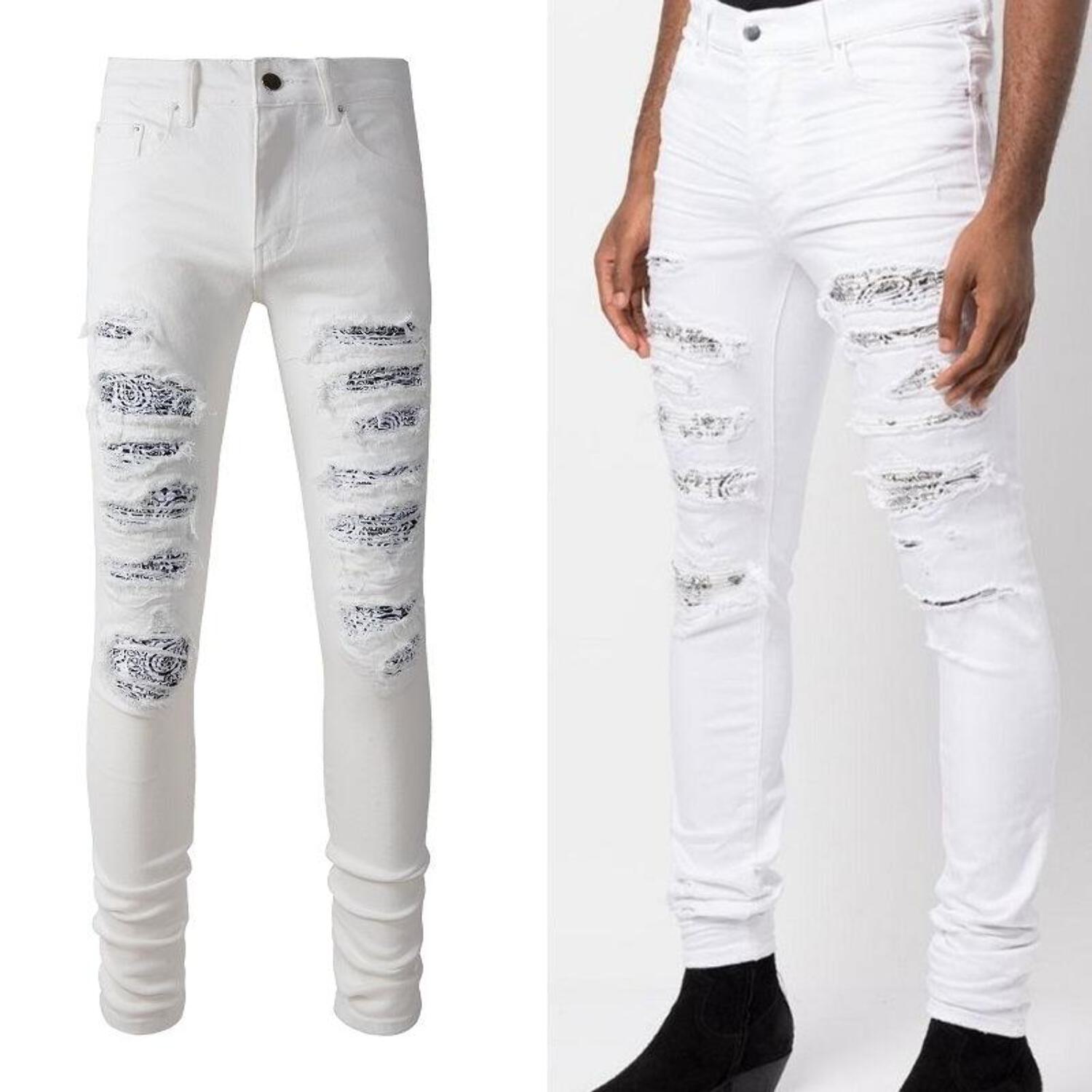 White Cashew Flower Patch Torn Jeans - Walmart.com