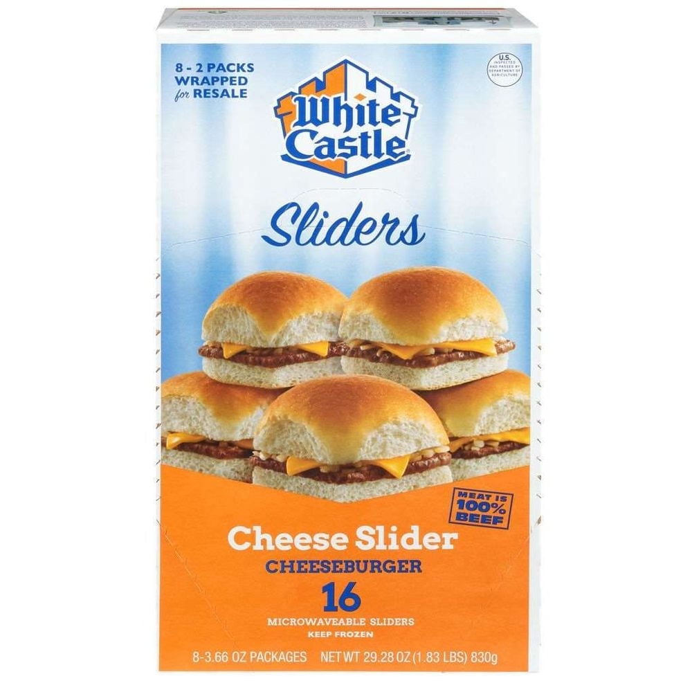 White Castle Microwaveable Beef Cheese Sliders, Small Cooked Burgers ...