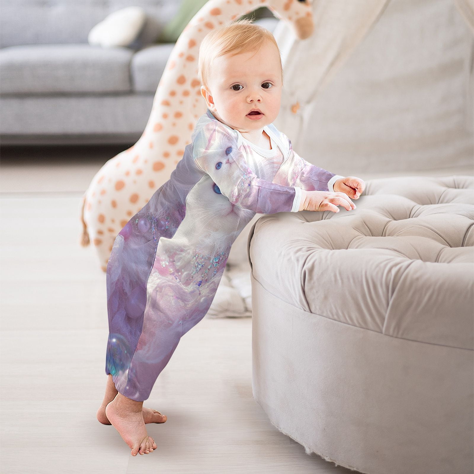 White Cat Bubbles Newborn Baby Sleeper Gowns Baby Nightdress Cotton ...