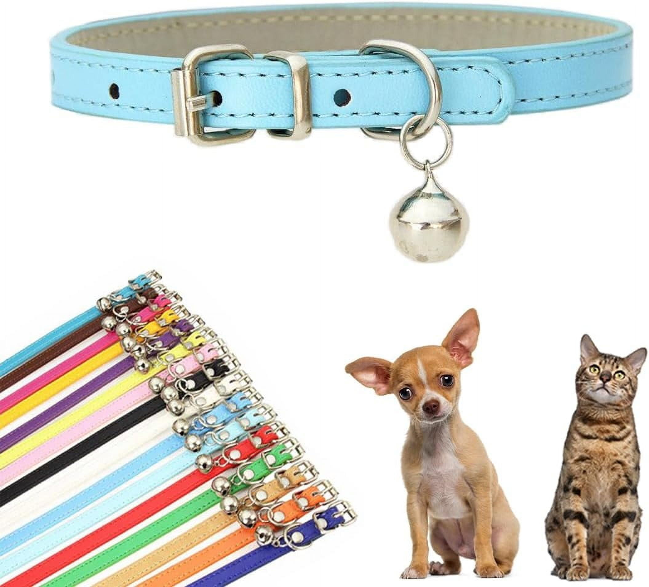 White Cat Collar with Bell, Faux Leather Kitten Collar with Bells, Pu ...