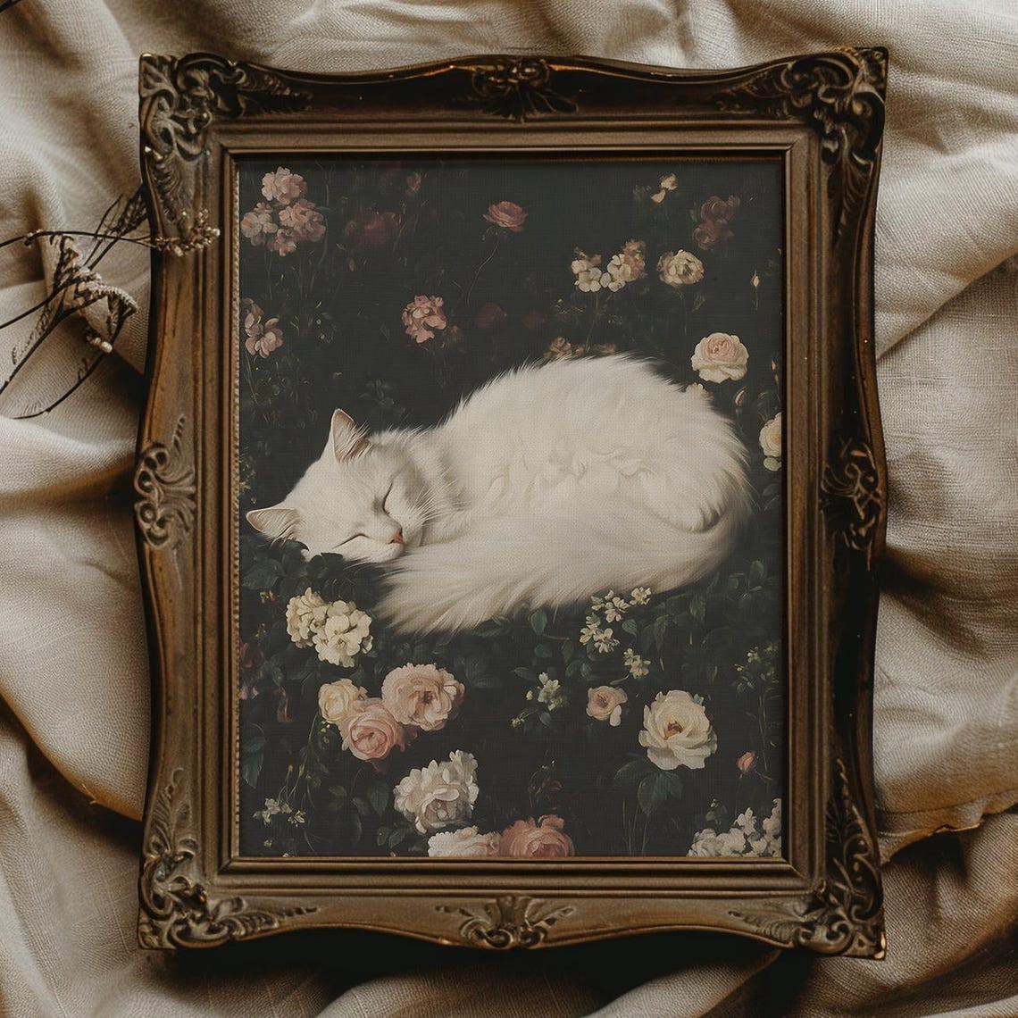White Cat Cottagecore Cat Wall Art Dark Academia Cat Art Gift For Cat ...