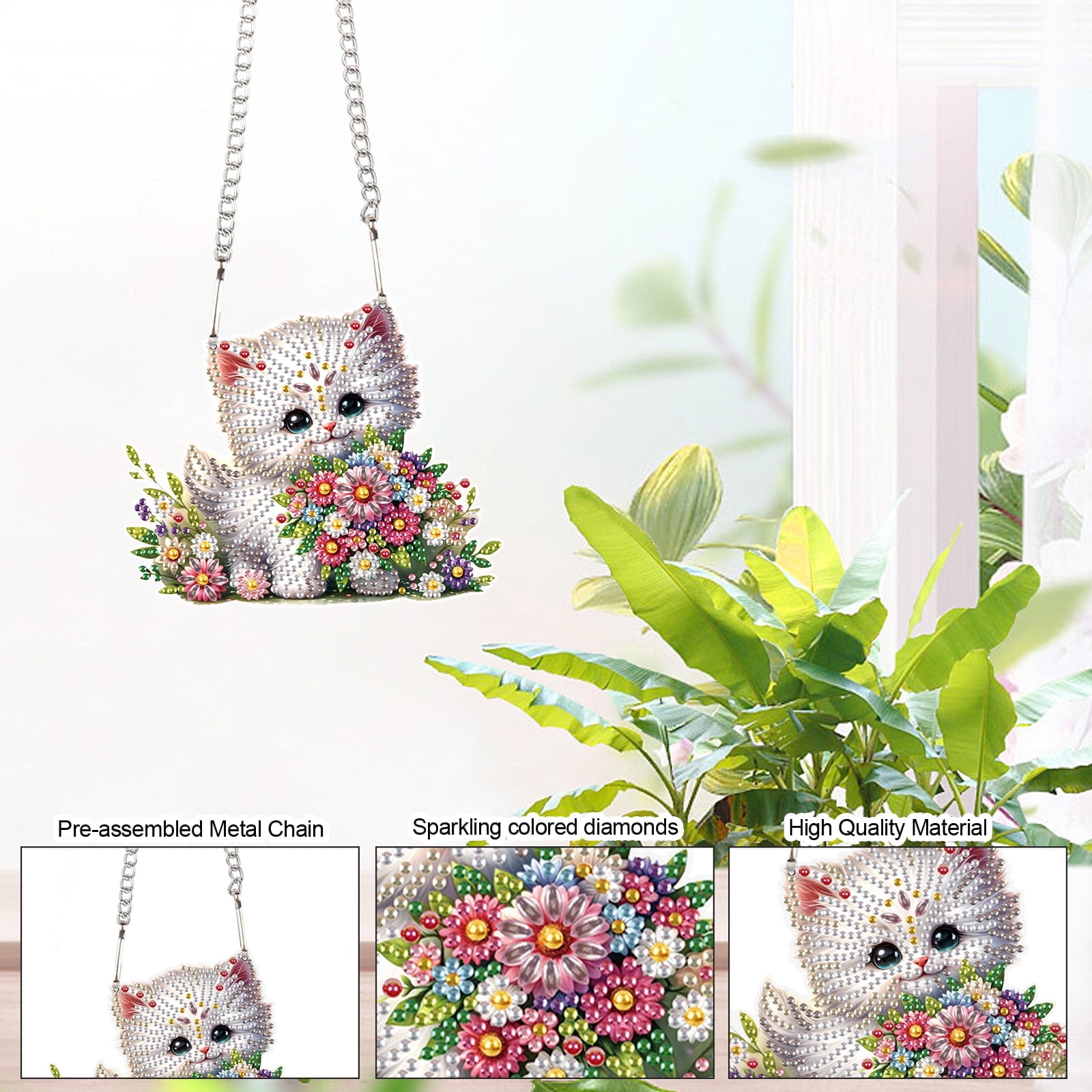 White Cat Flower Diamond Art Painting Kit Hanging - Walmart.com