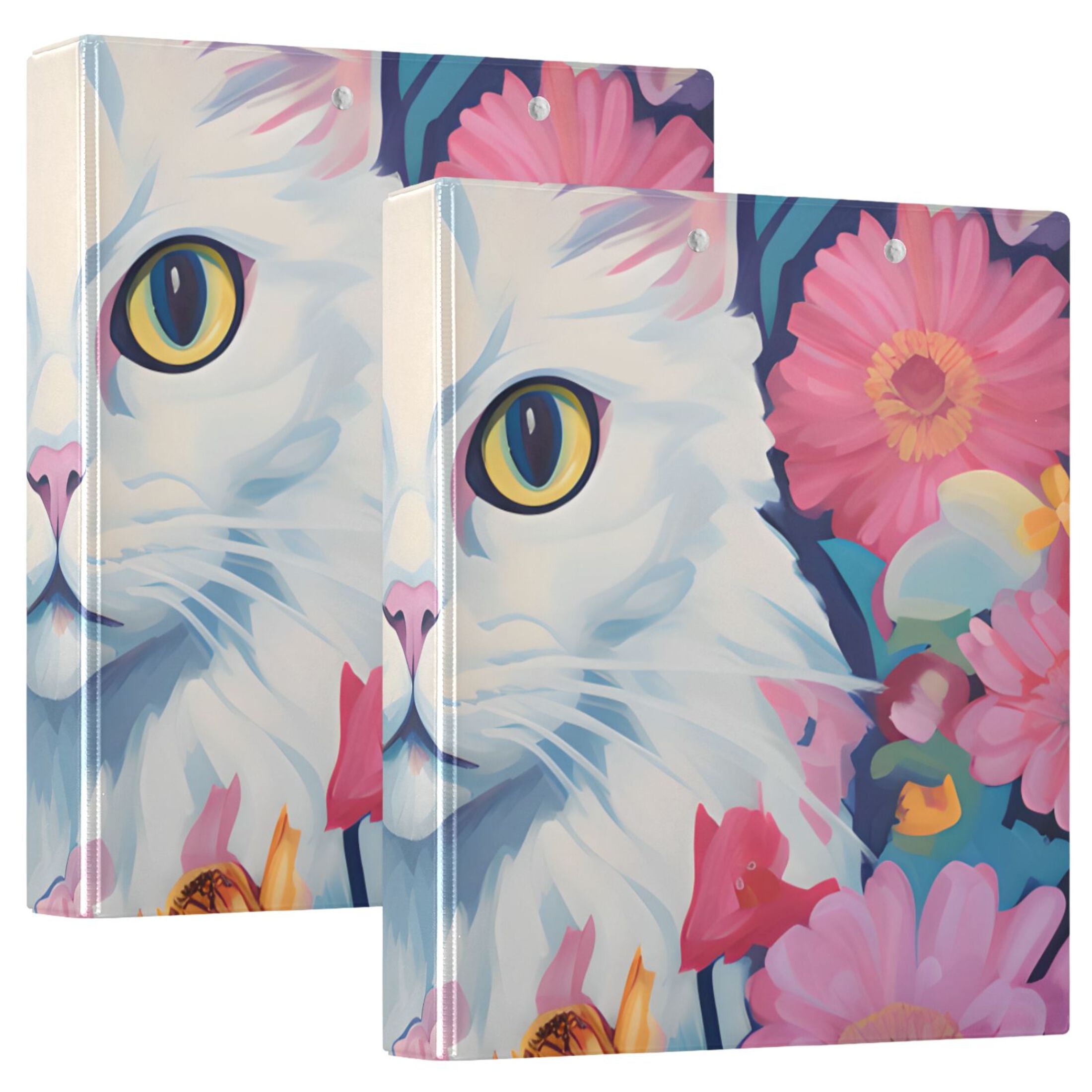 White Cat Flowers Floral 3 Ring Binders 1.5 inch Hardcover File Folders ...