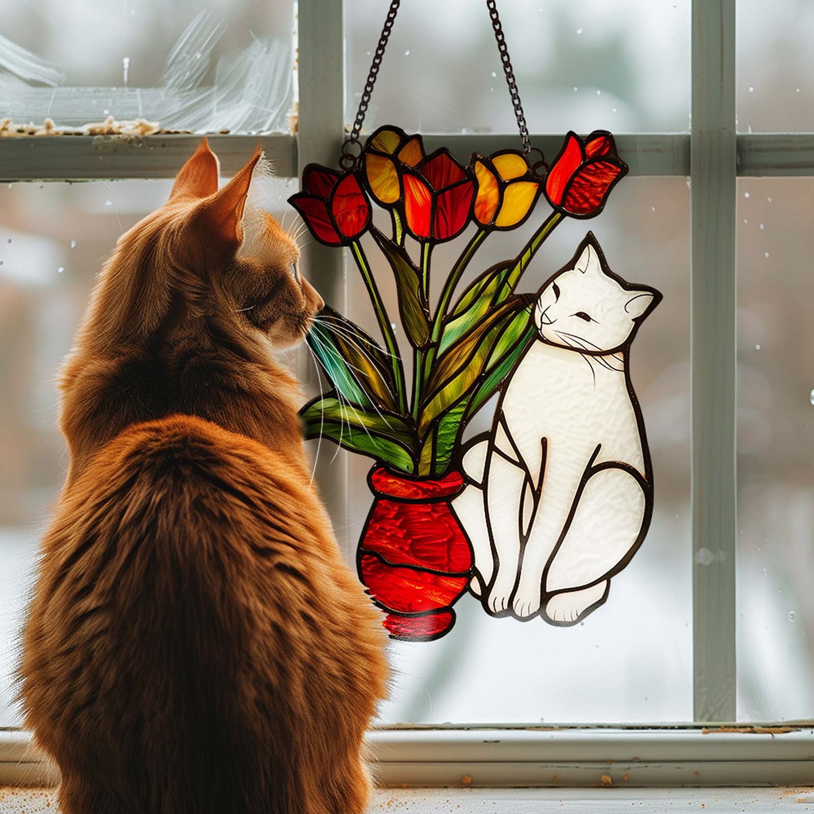 White Cat Glass Sun Catcher White Cat Acrylic Window Hangings With ...