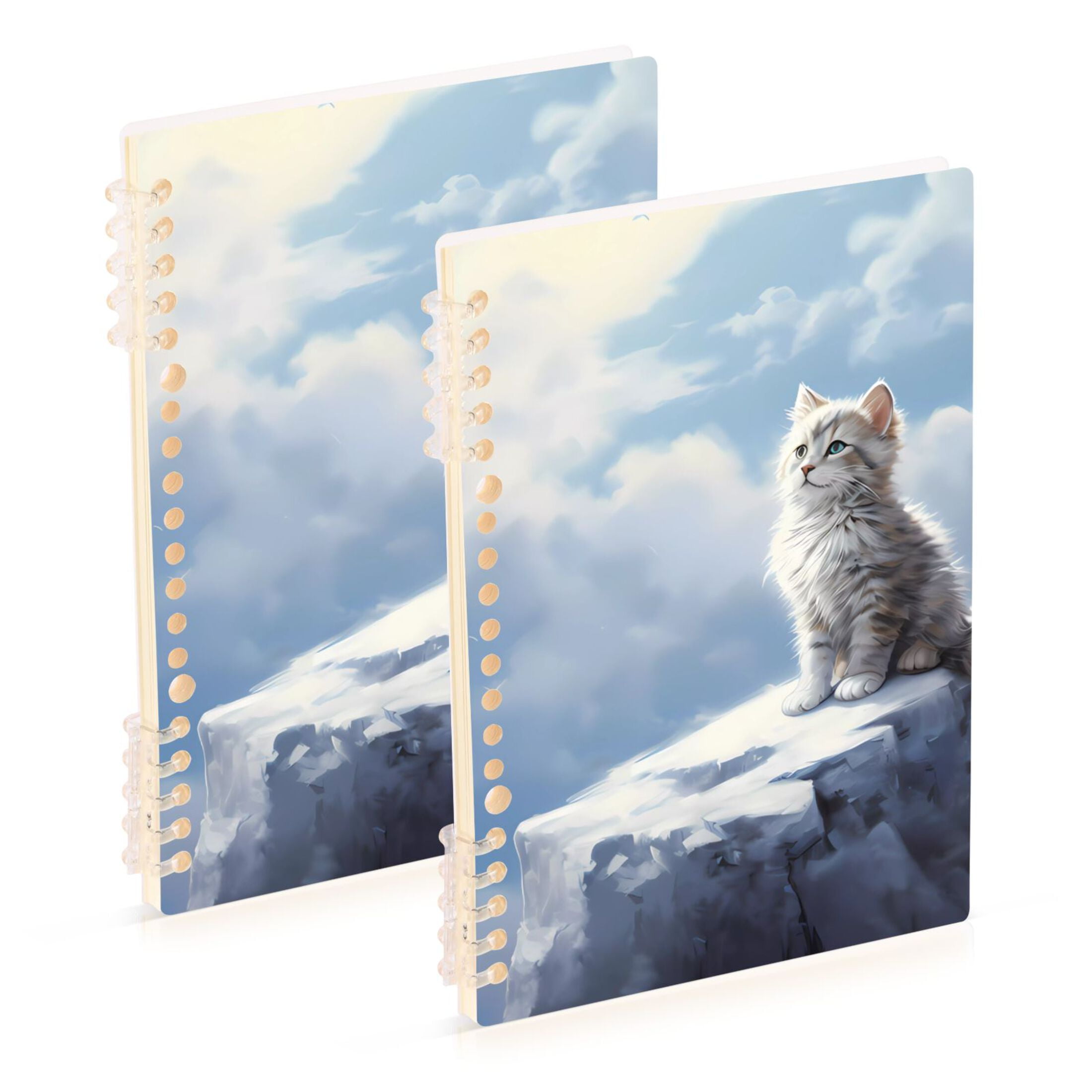 White Cat Iceberg Clouds Ring Binder Notebook Journey Note Diary ...