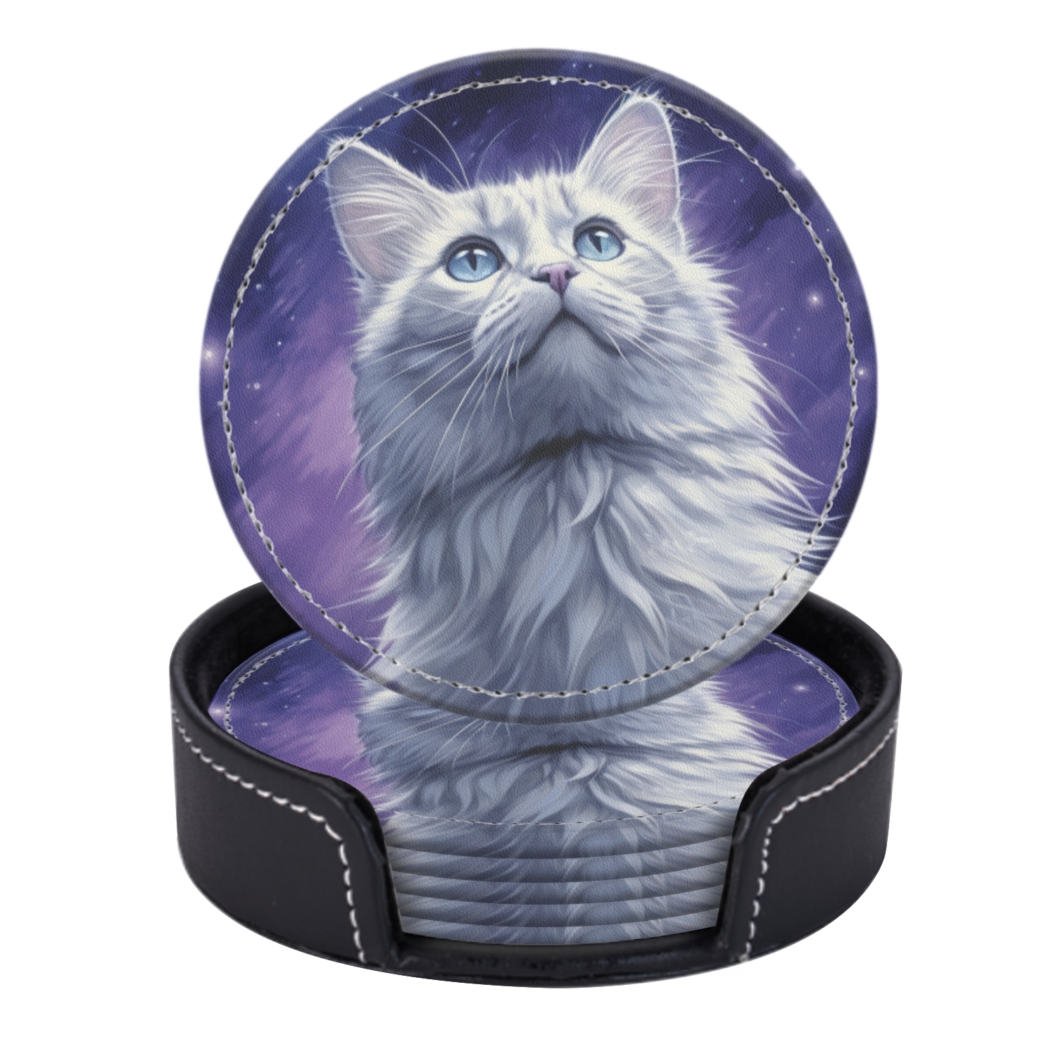 PU Leather Coasters for Drinks Bar Beer,Set of 6 with Holder,Round ...