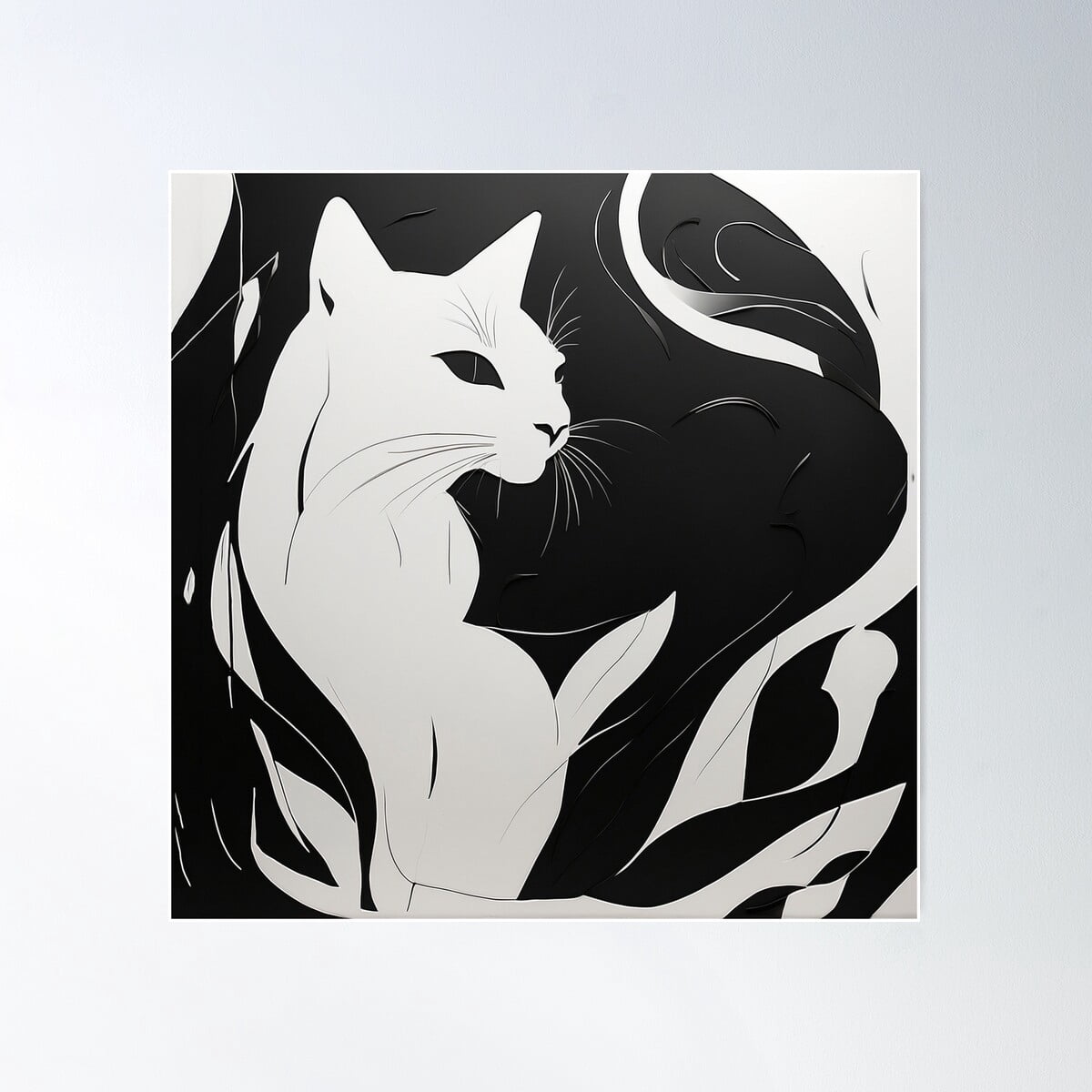 White Cat Paint Poster Wall Art, Modern Wall Decor For Living Room ...