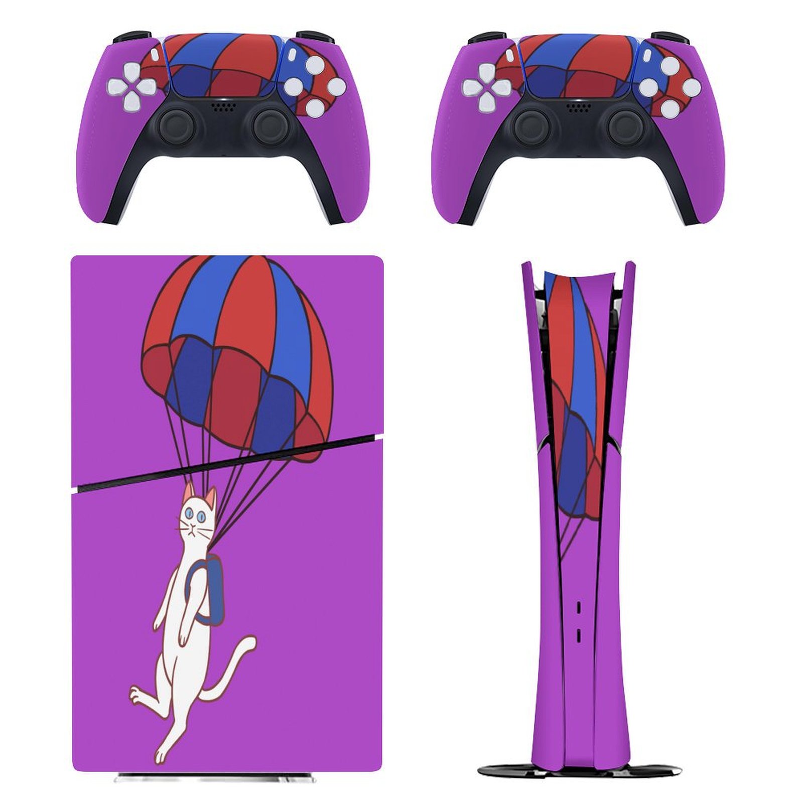 White Cat Parachute PS5/PS5 Slim Digital Disc Skin Sticker For Console ...