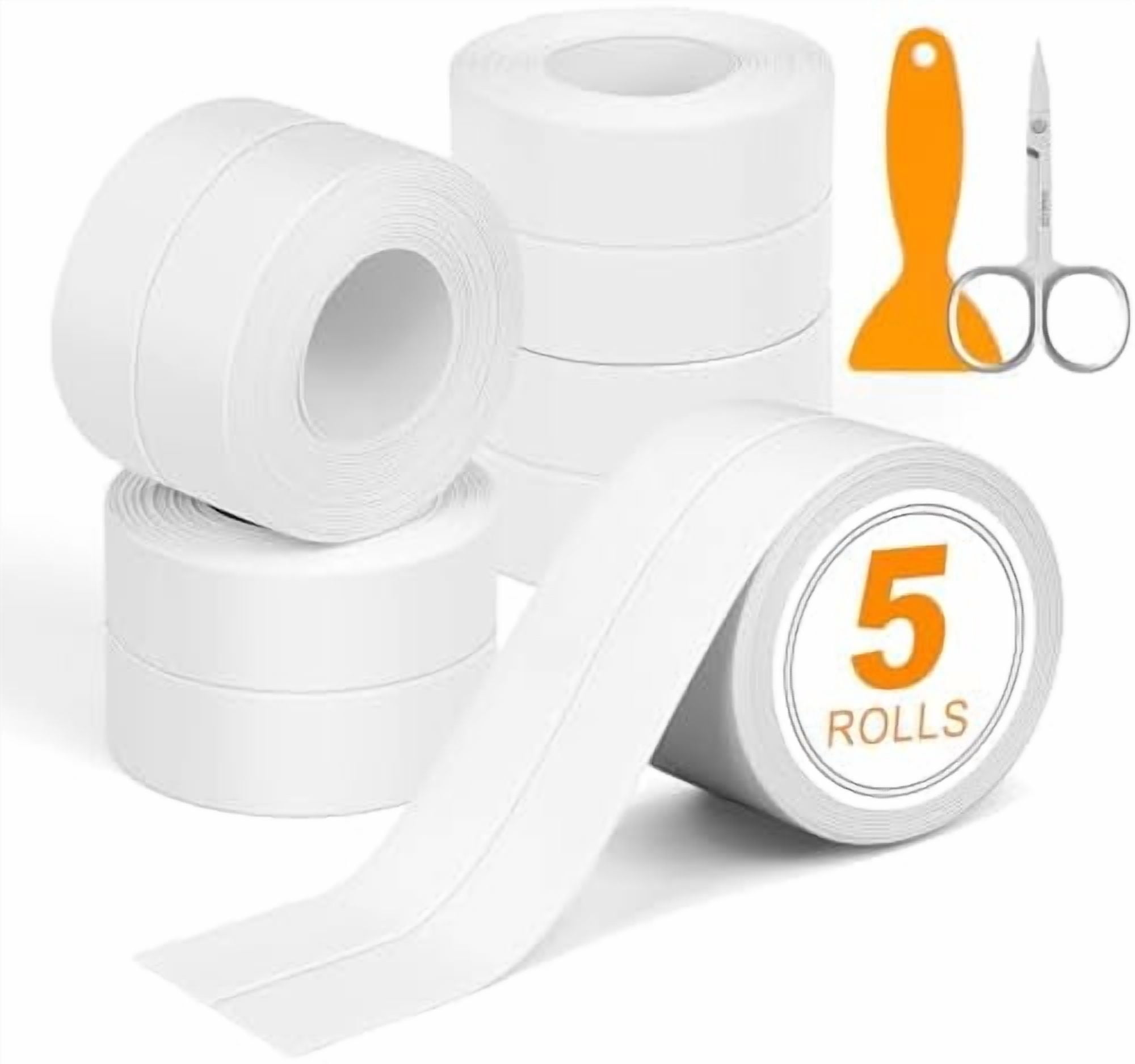 White Caulk Tape,5 Rolls Caulk Tape Self Adhesive, Toilet Caulking ...