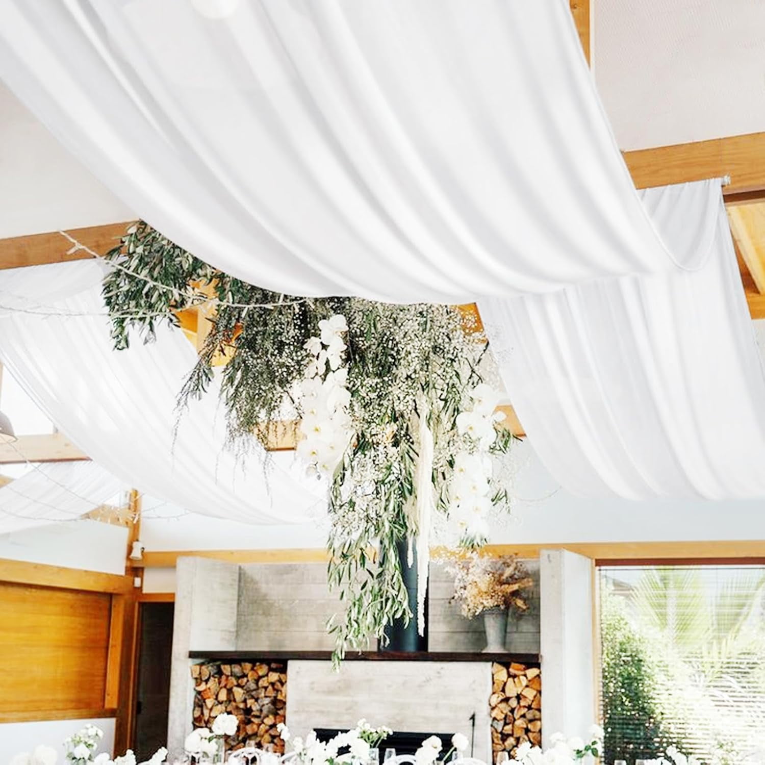 White Ceiling Drapes with 6 Panels for Wedding 5ftx10ft Premium Smooth ...