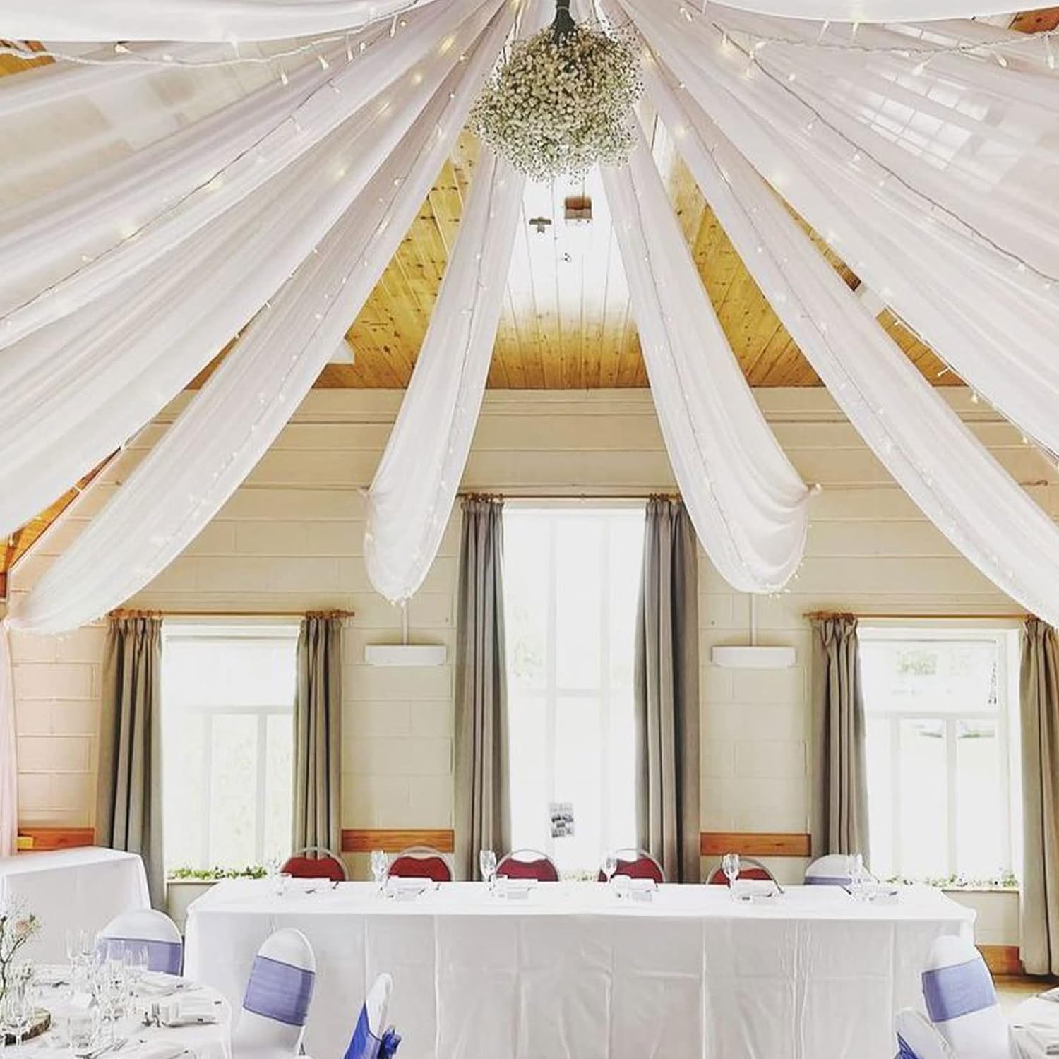 White Ceiling Drapes Ceiling Draping Fabric for Wedding 2 Panels 5x15FT ...