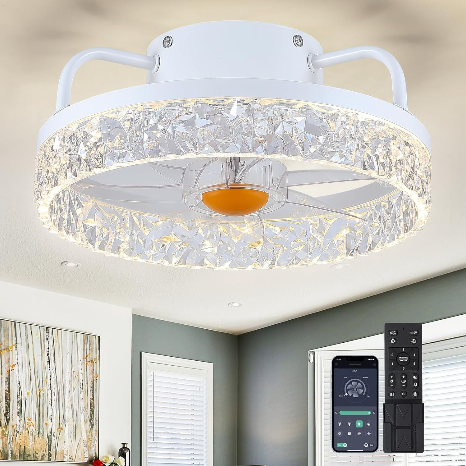 White Ceiling Fans with Lights and Remote - Low Profile Flush Mount ...