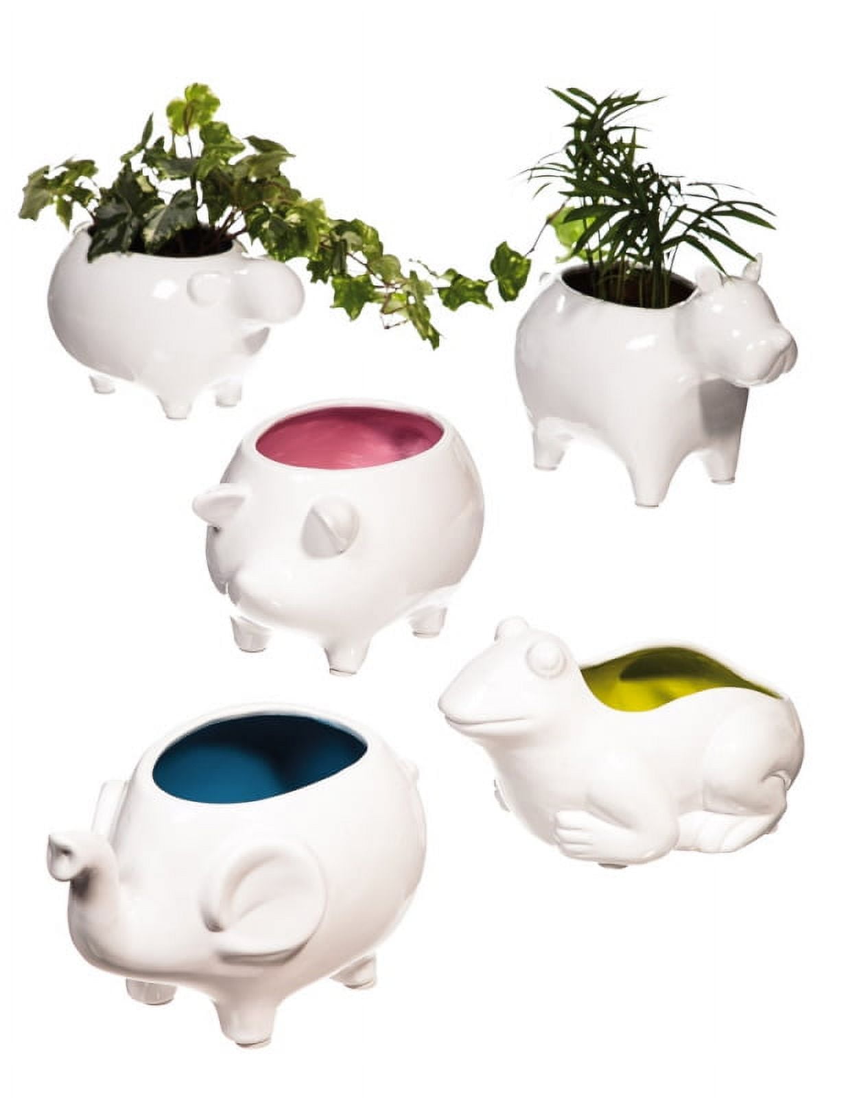 White Ceramic Animal Planter with Vibrant Glaze, 5 Assorted - Walmart.com