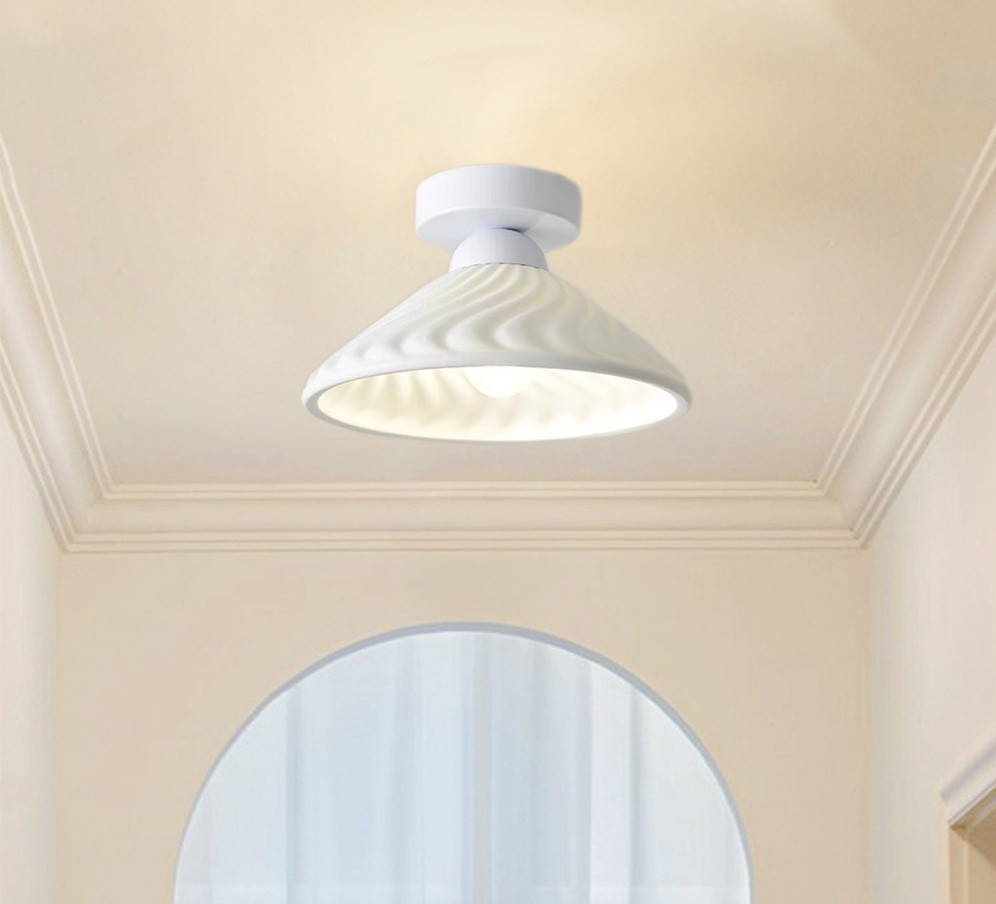 White Ceramic Balcony Ceiling Light, Energy-Efficient LED, Modern ...