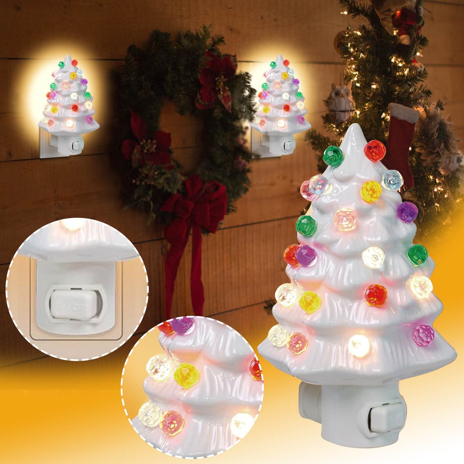 White Ceramic Christmas Tree Night Light, Decorative Retro Christmas ...
