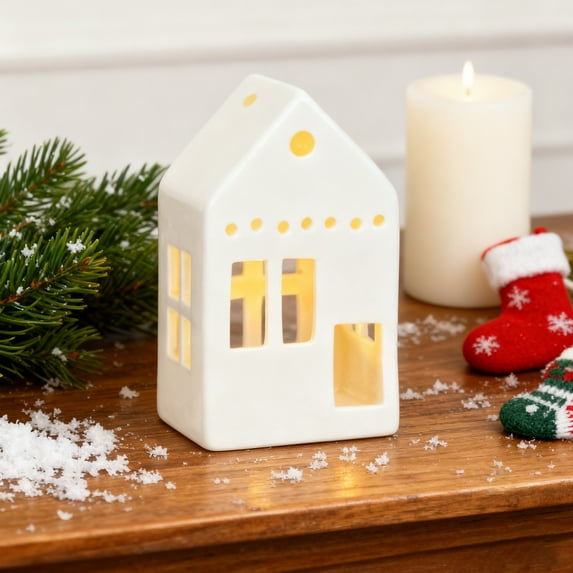 White Ceramic Christmas Village Houses – LED Lighted Porcelain Village ...