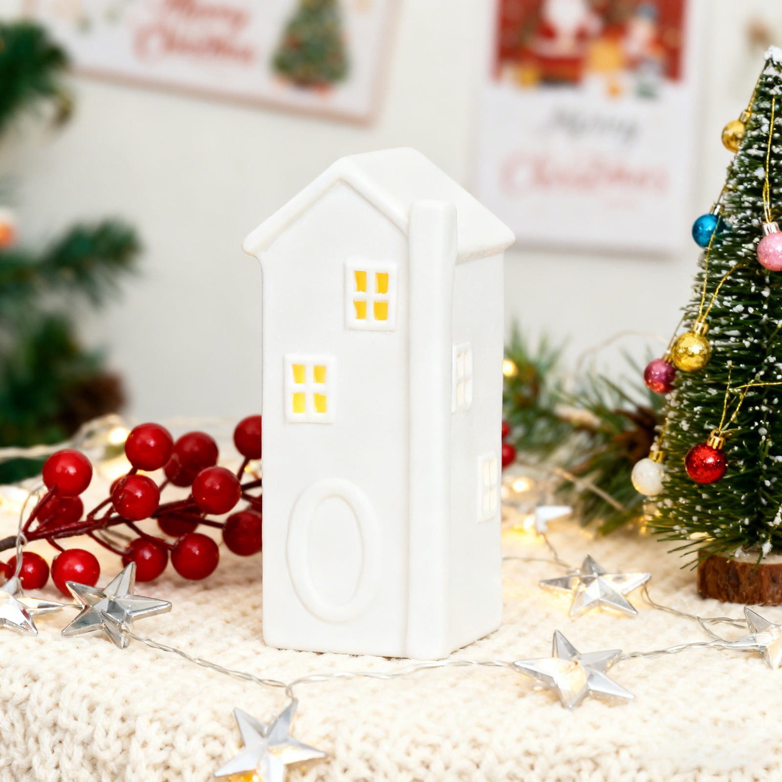 White Ceramic Christmas Village Houses – LED Lighted Porcelain Village ...