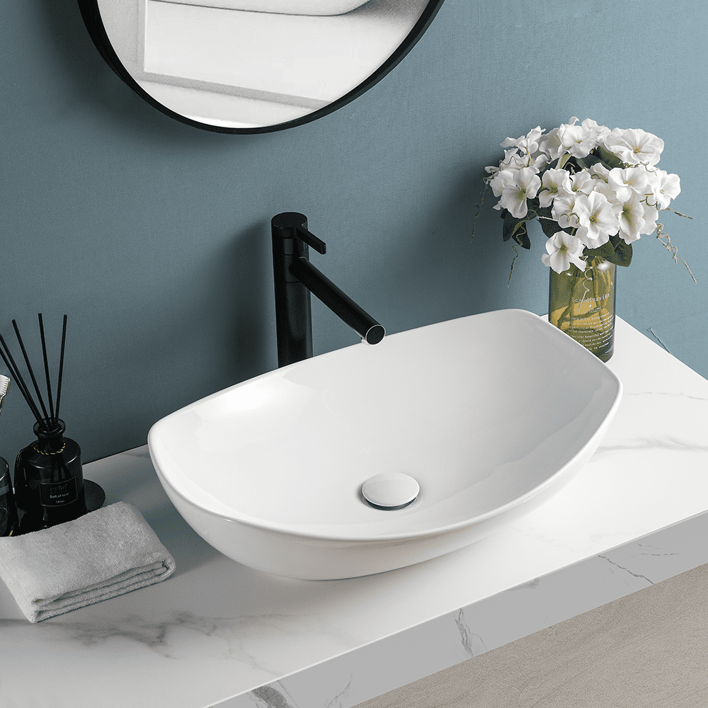White Ceramic Circular Vessel Sink Bathroom Round Vanity Basin Bowl ...