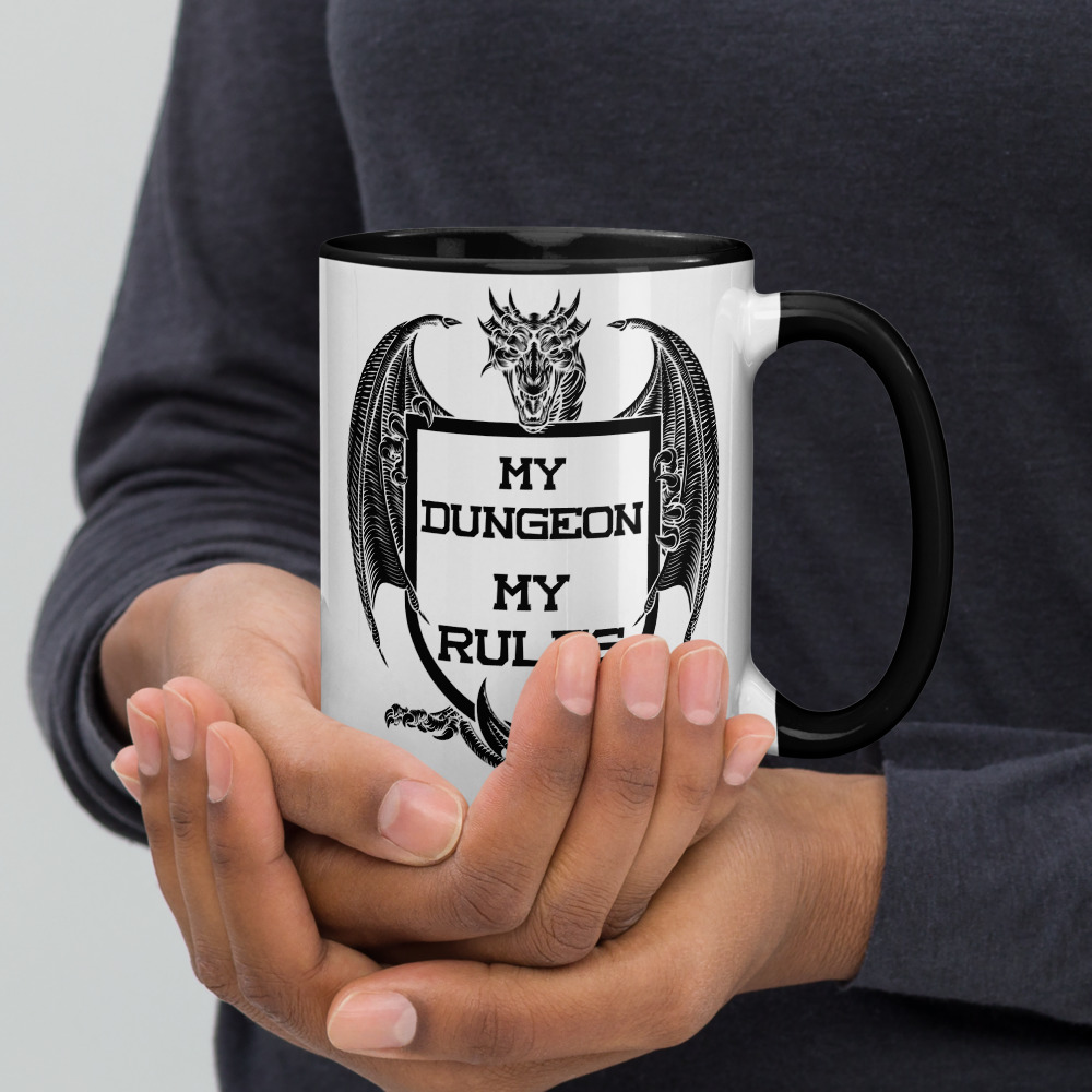 White Ceramic Colored Mug-My Dungeon My Rules-Dragon/Shield (Black, 15 ...
