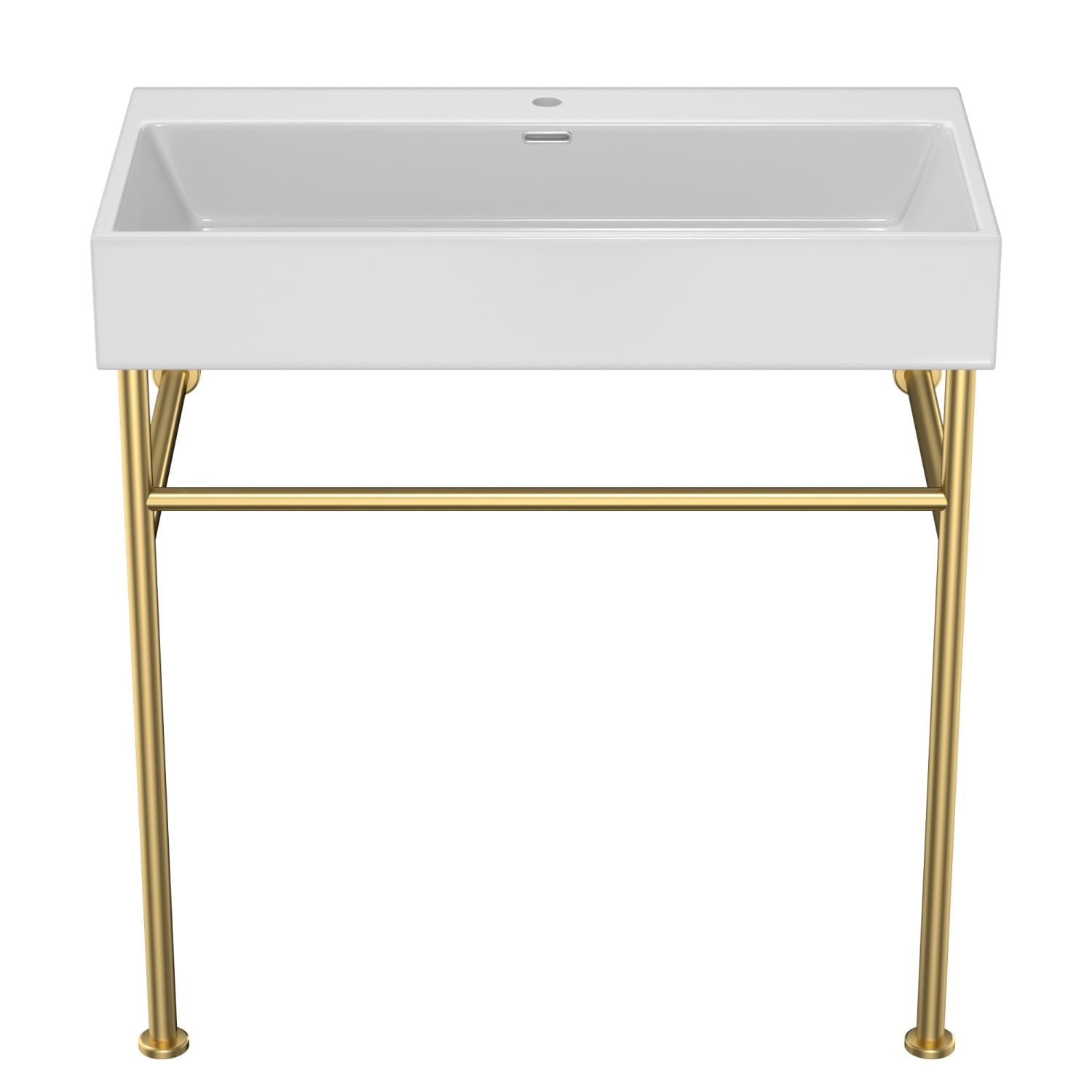 White Ceramic Console Sink 30” with Gold Legs Overflow Bathroom Vanity ...