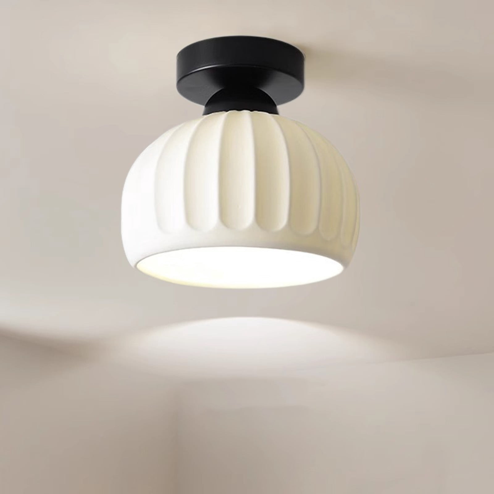 White Ceramic Corridor Ceiling Light - 7x7x6.30in, Wrought Iron Base ...