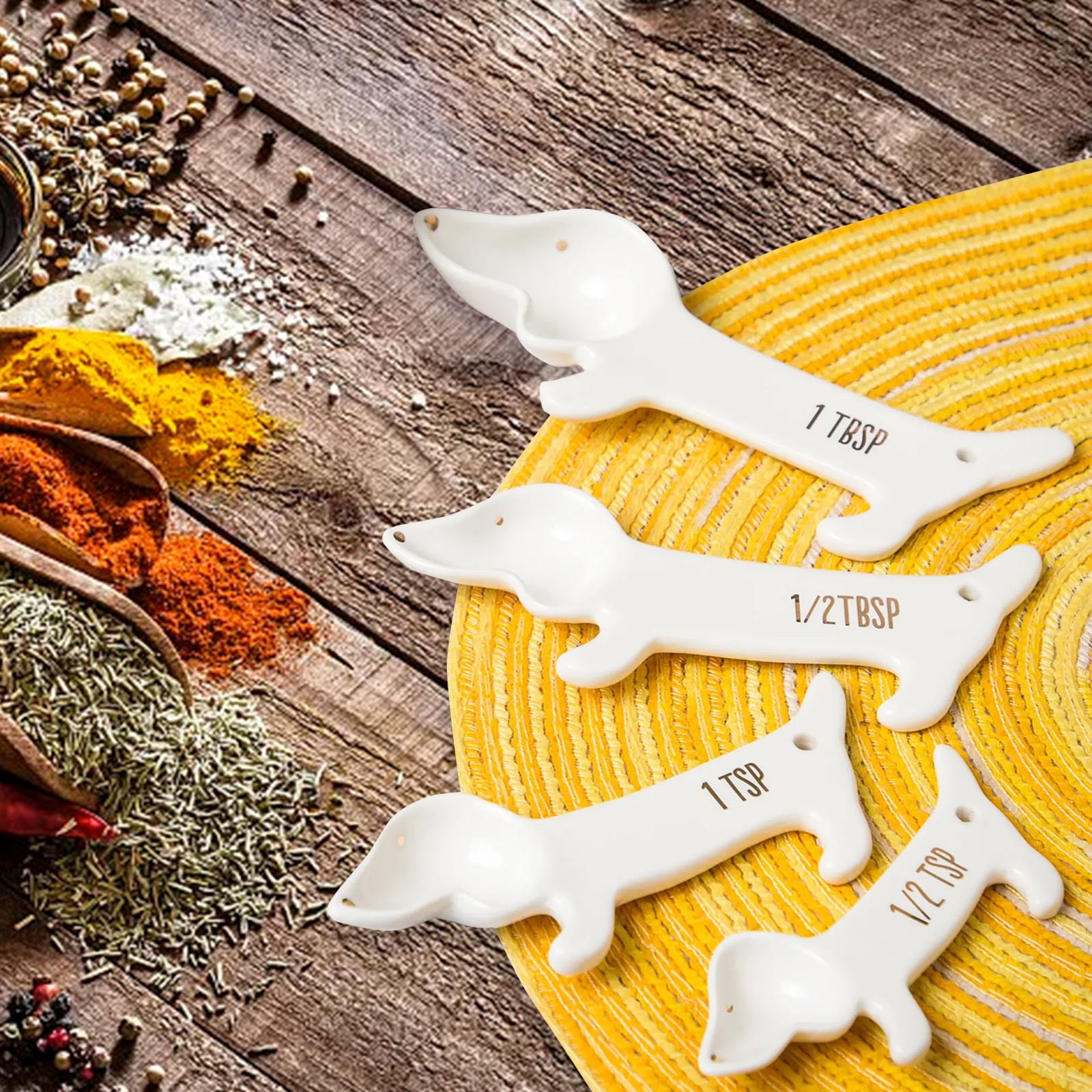 White Ceramic Dog Themed Kitchen Utensils Measuring Cups Spoon Rest for ...