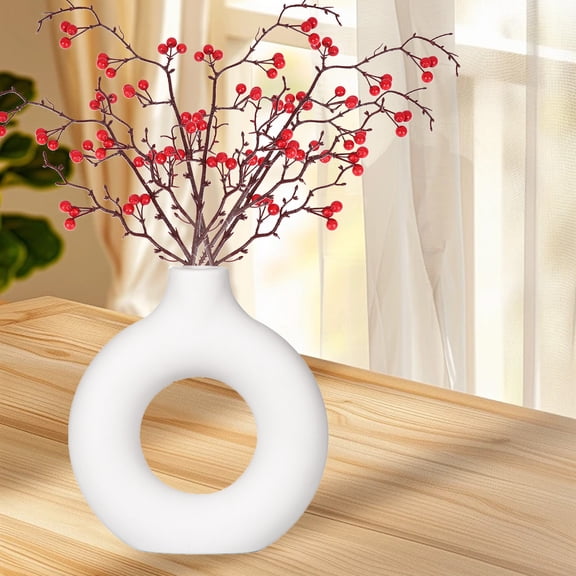 Mainstays Circular Ceramic Donut Vase, 8 inches, White Indoor ...