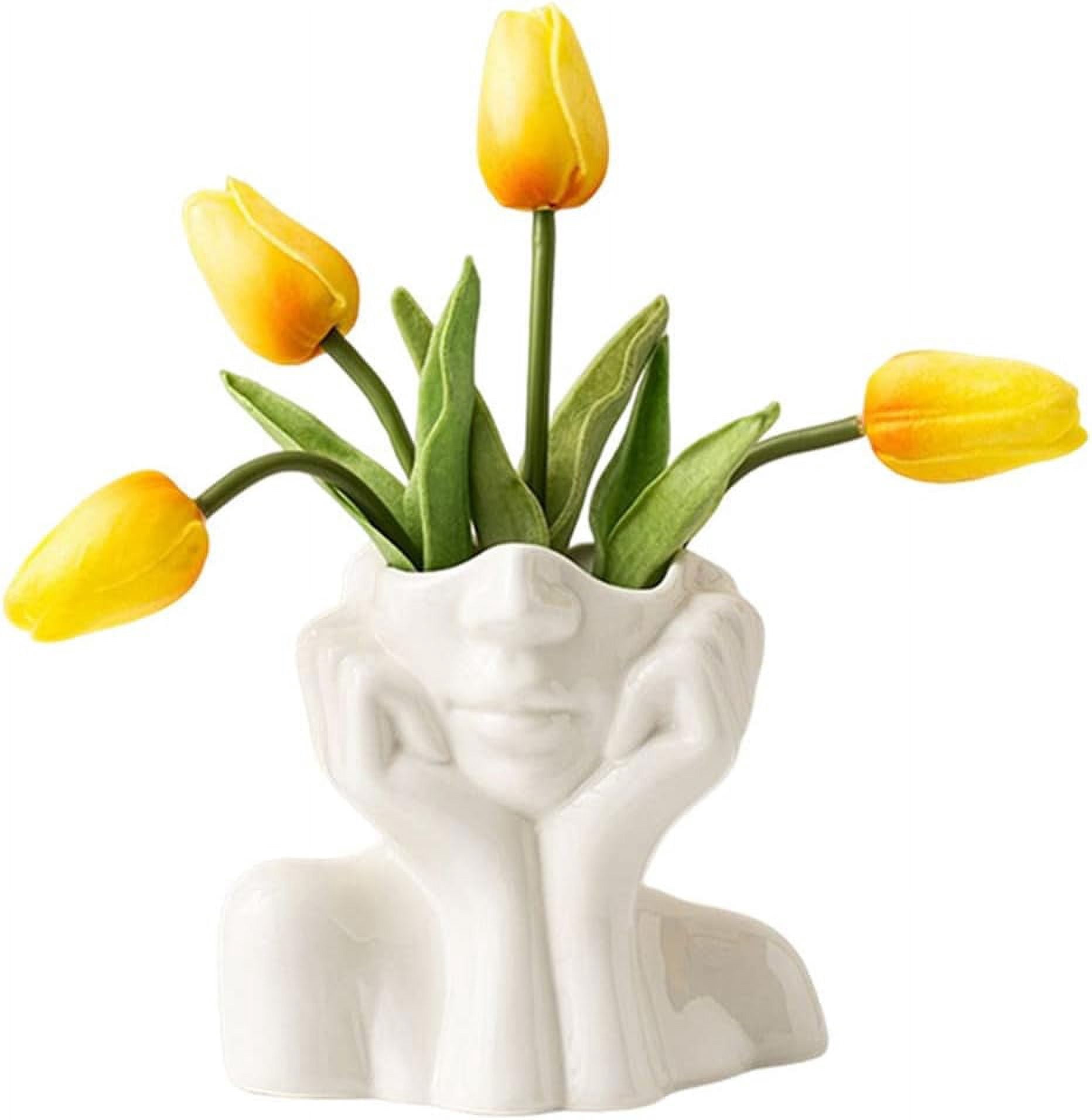 White Ceramic Face Vase, Female Form Head Half Body Bust Vases Boho ...