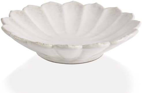 White Ceramic Flower Shaped Bowl - Ruffled Edge Centerpiece for Kitchen ...
