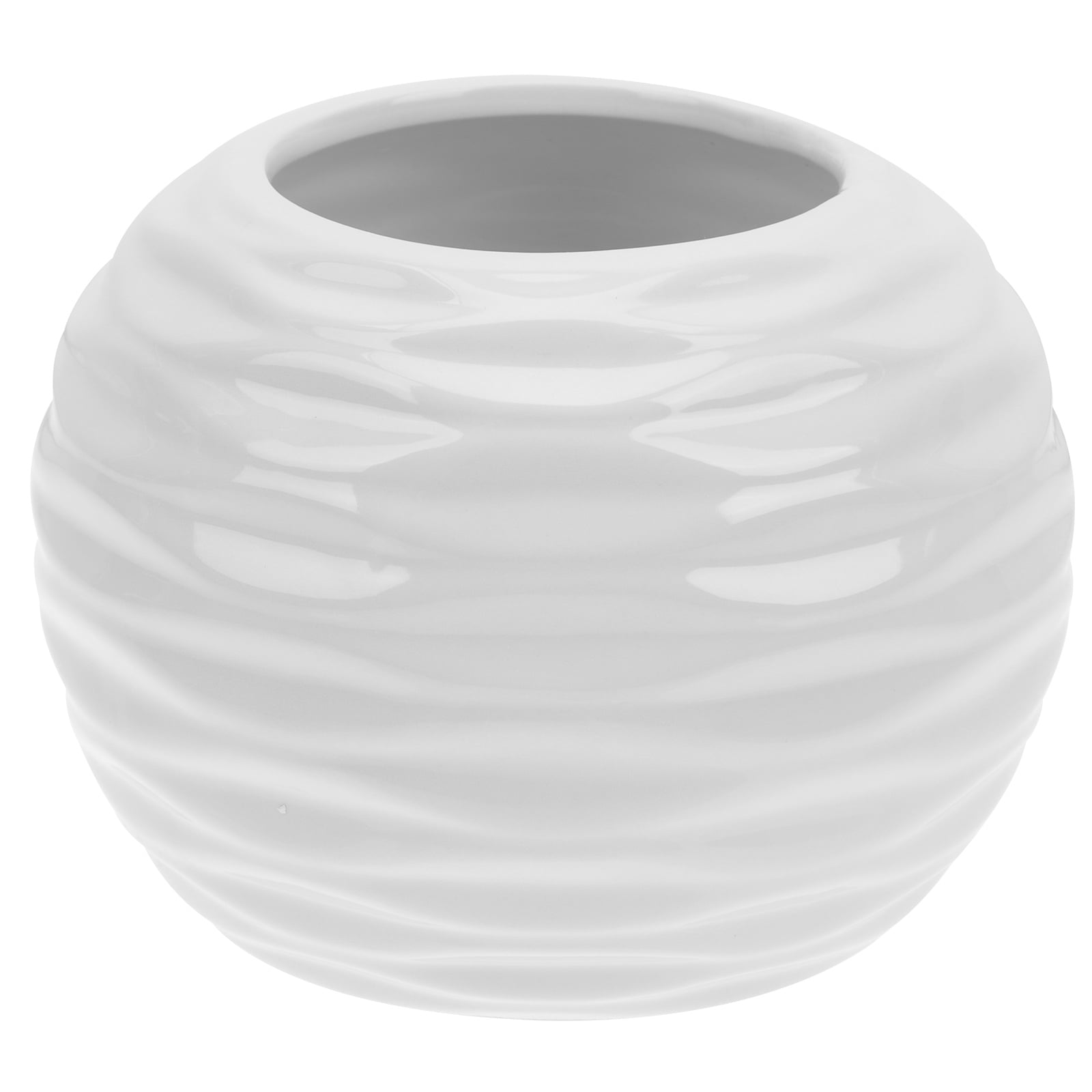 White Ceramic Flower Vase for Decor Dried Plant Pot Ornament Round ...