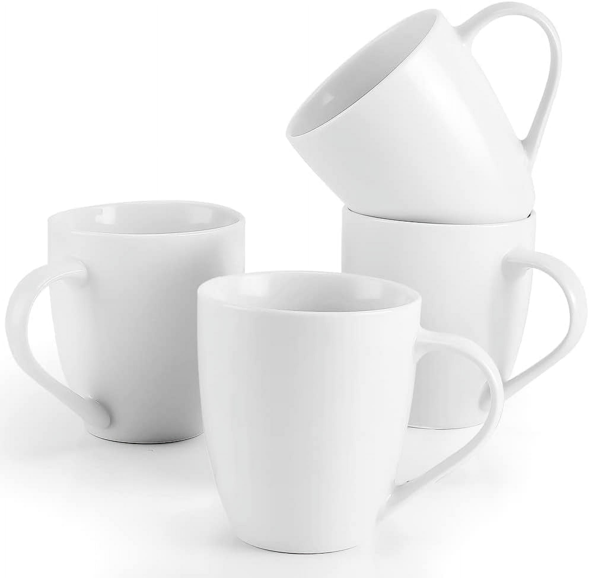 White Ceramic Mugs Set of 4, 16 Ounce Porcelain Mugs with Handles ...