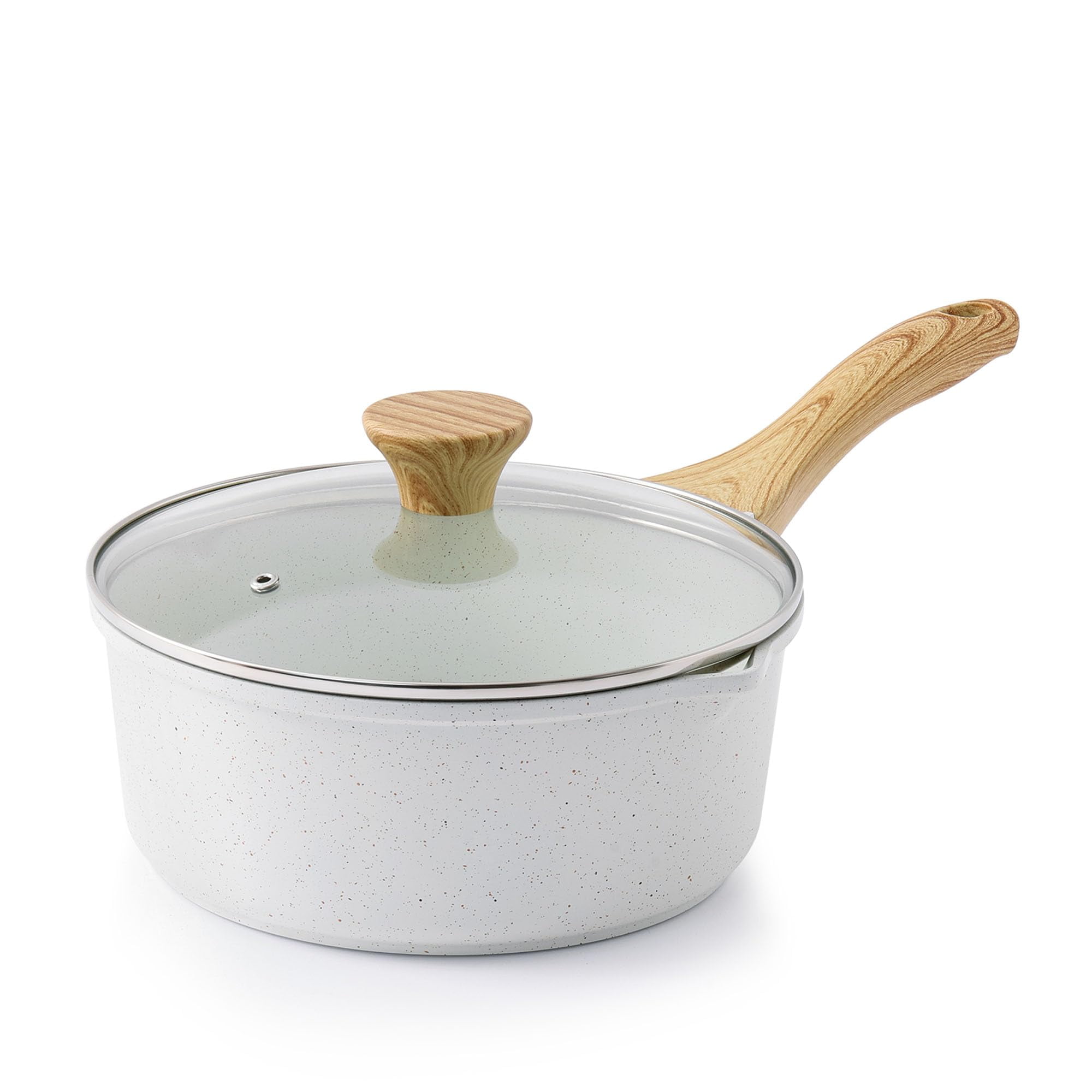 White Ceramic Nonstick Saucepan with Double Spout 3.0 Quarts, Medium ...