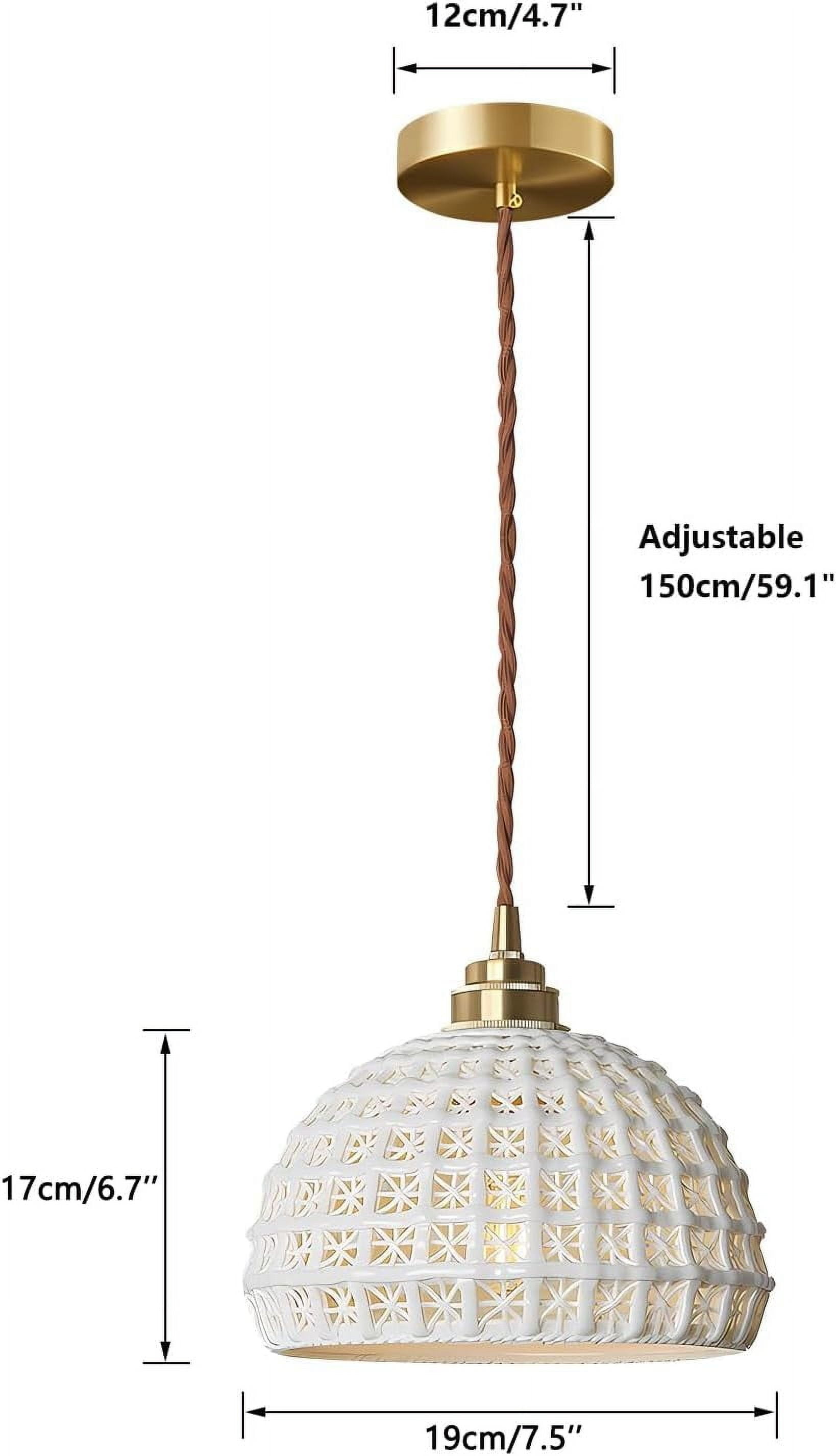 White Ceramic Pendant Light Elegance Nordic Hanging Lamp Brass Finish ...