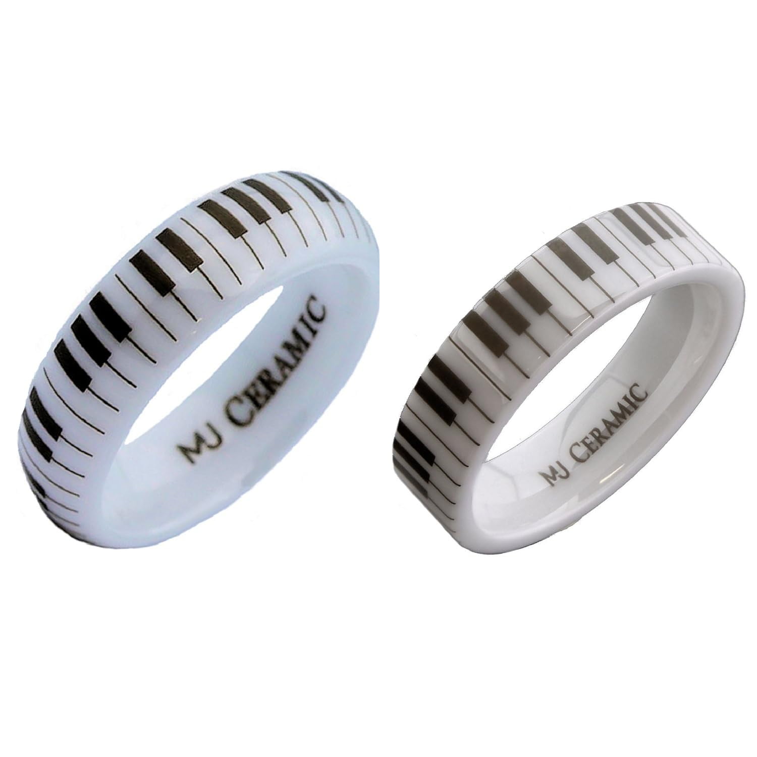 White Ceramic Piano Keyboard 8mm Wedding Band Domed High Polished Ring ...